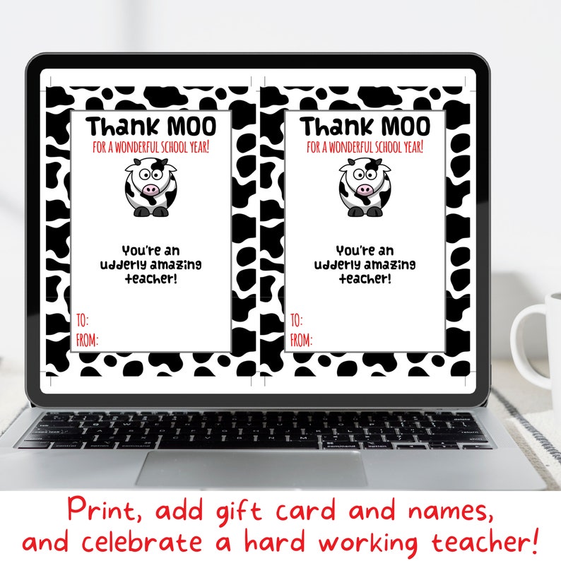 End of Year Teacher Gift Card Holder - Cow Restaurant Printable Gift ...