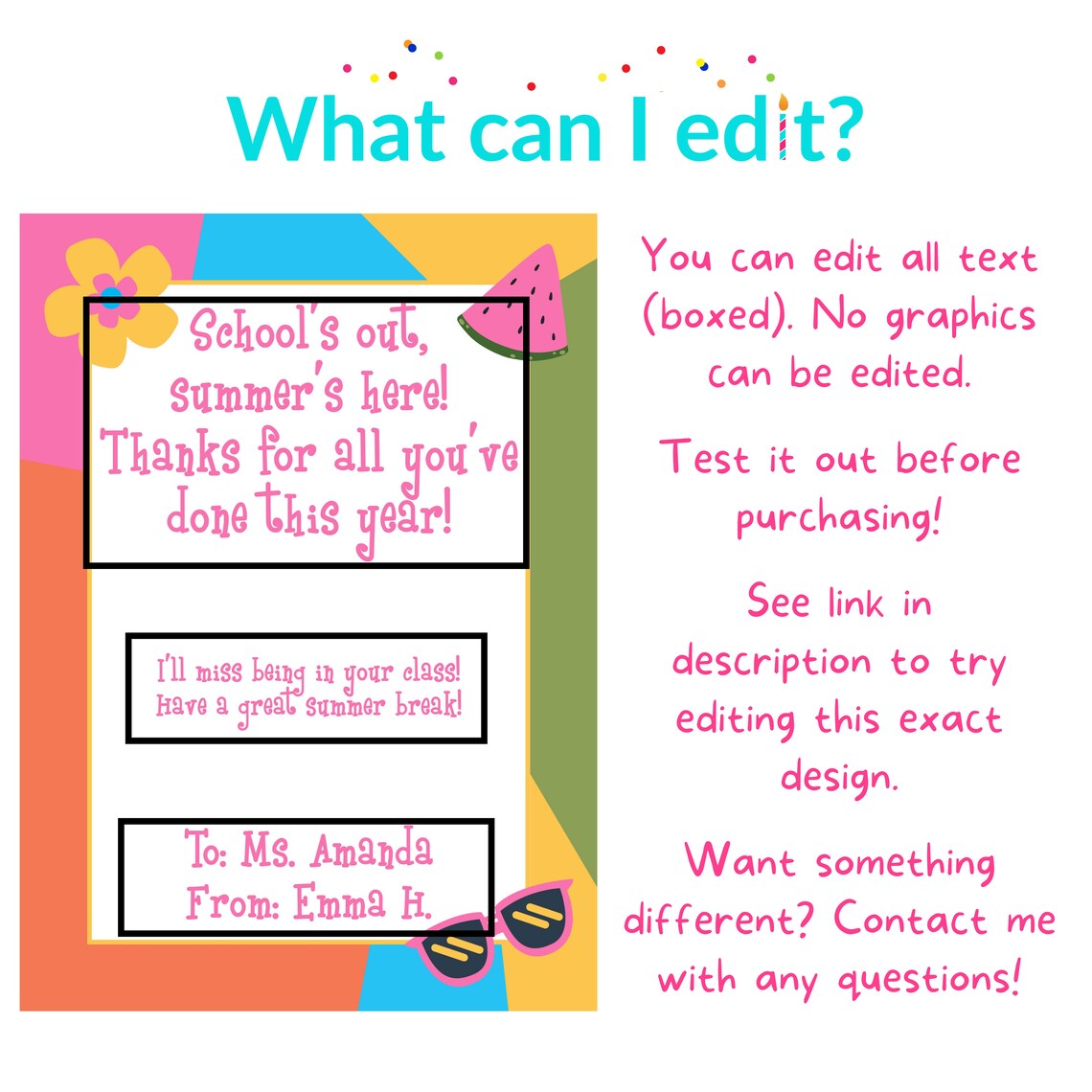 End of Year Teacher Printable Gift Card Holder - Colorful Summer Gift ...