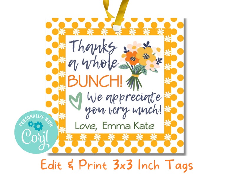 Floral Printable Thank You Tags Thanks a Bunch Flower Design - Etsy