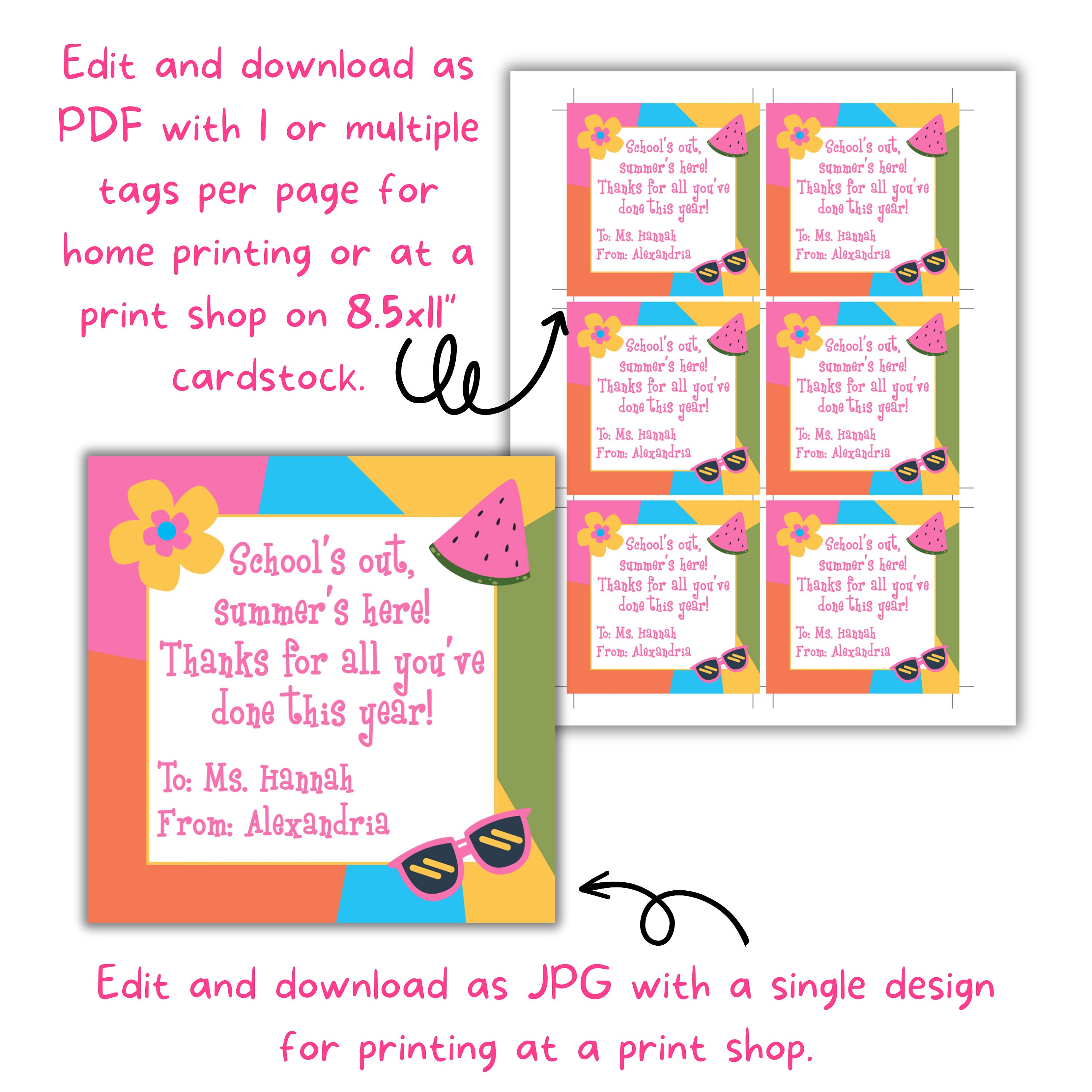 Fun in the Sun Teacher Gift Tags End of School Year Gift Tag for ...