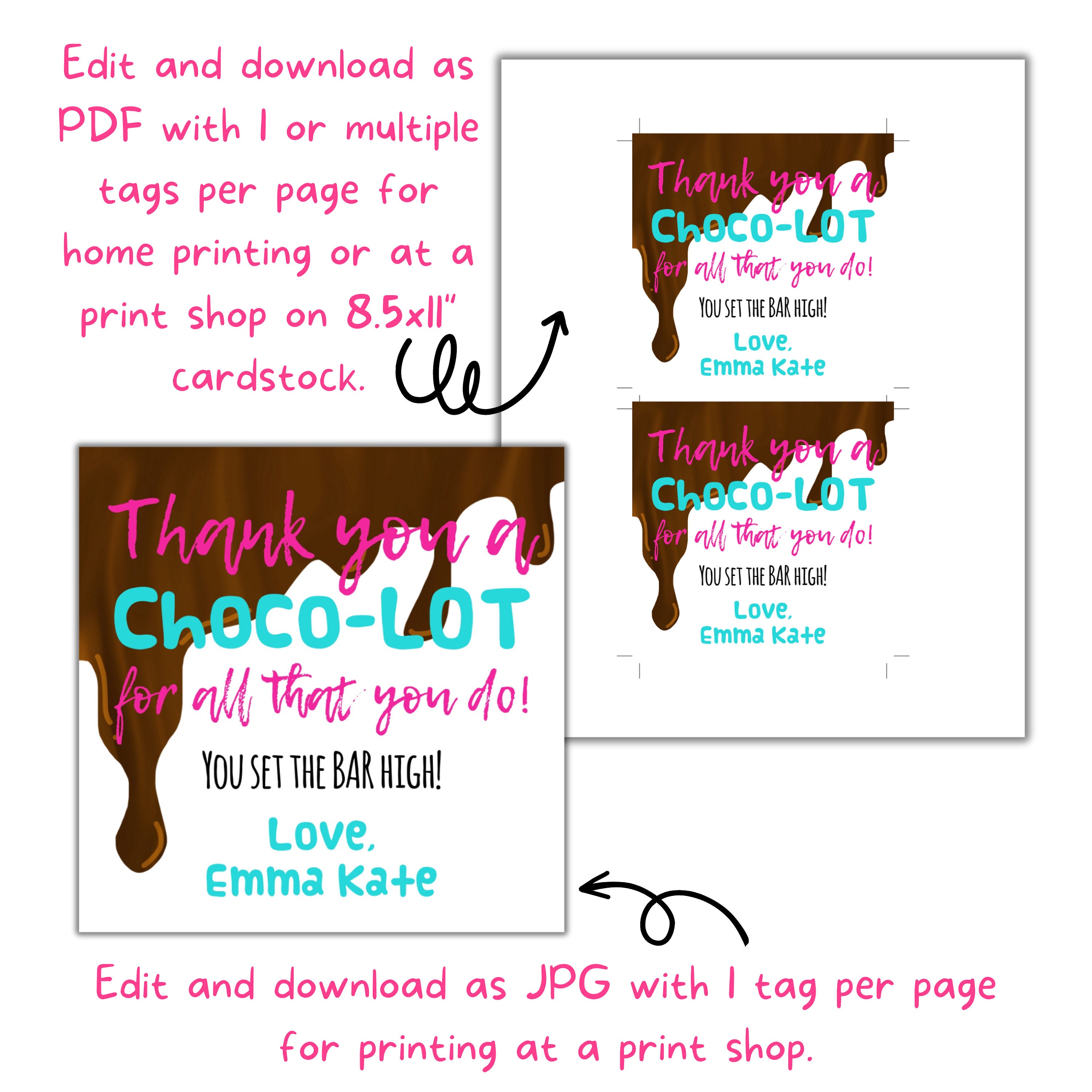 Printable Thanks a Choco-lot Teacher Tag Teacher Chocolate Thank You ...