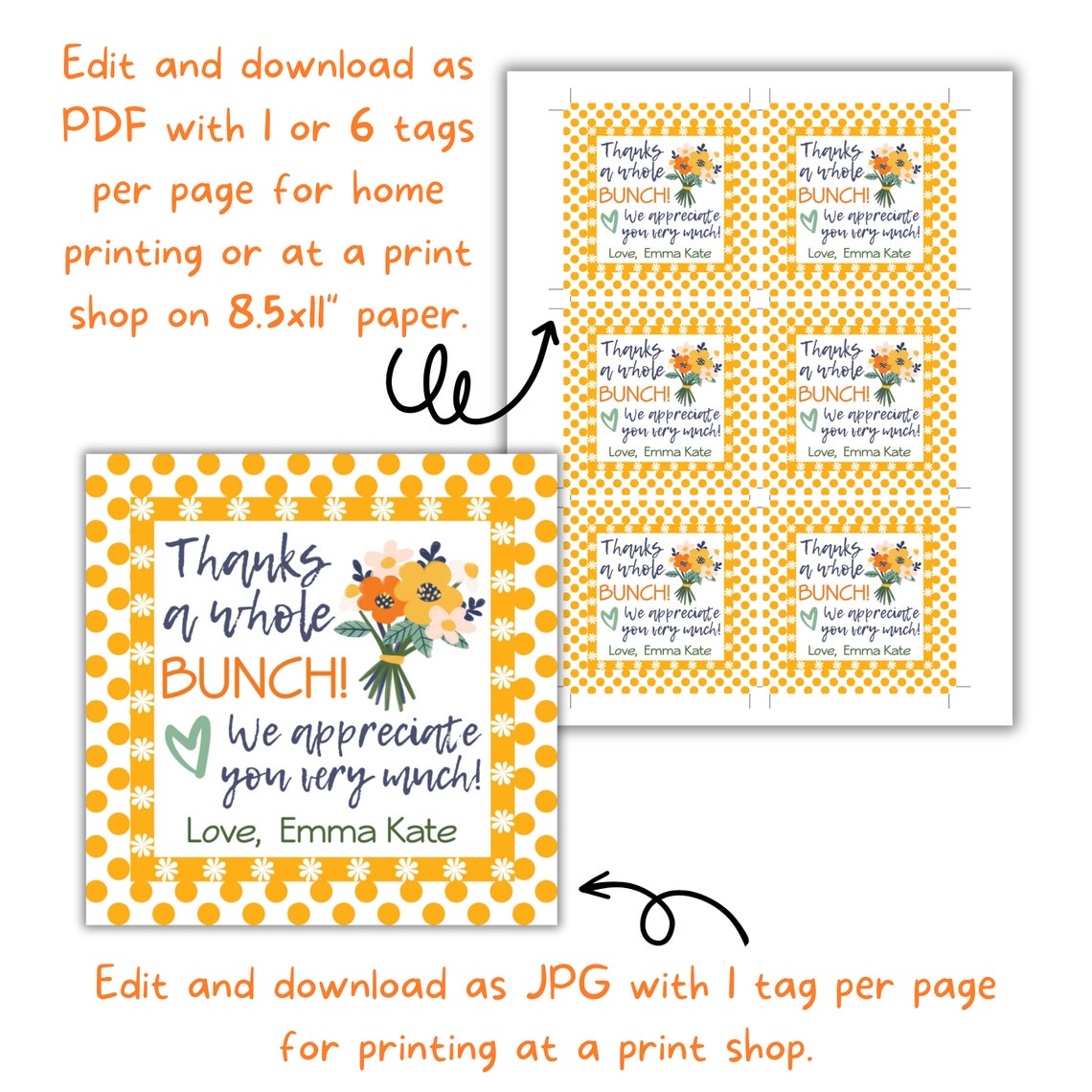 Floral Printable Thank You Tags - Thanks a Bunch Flower Design Gift ...