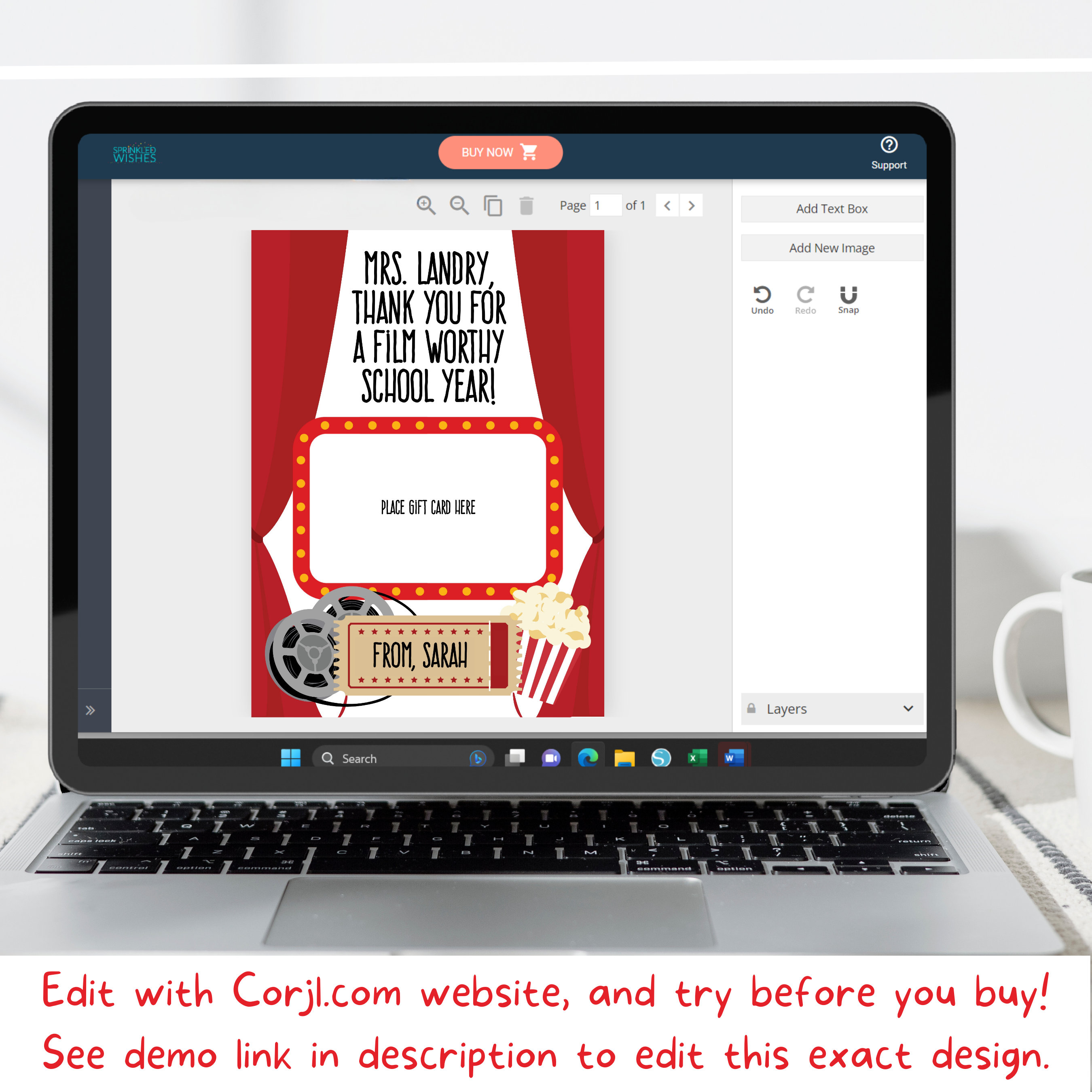 Teacher Appreciation Movie Theater Gift Card Holder - End of School ...