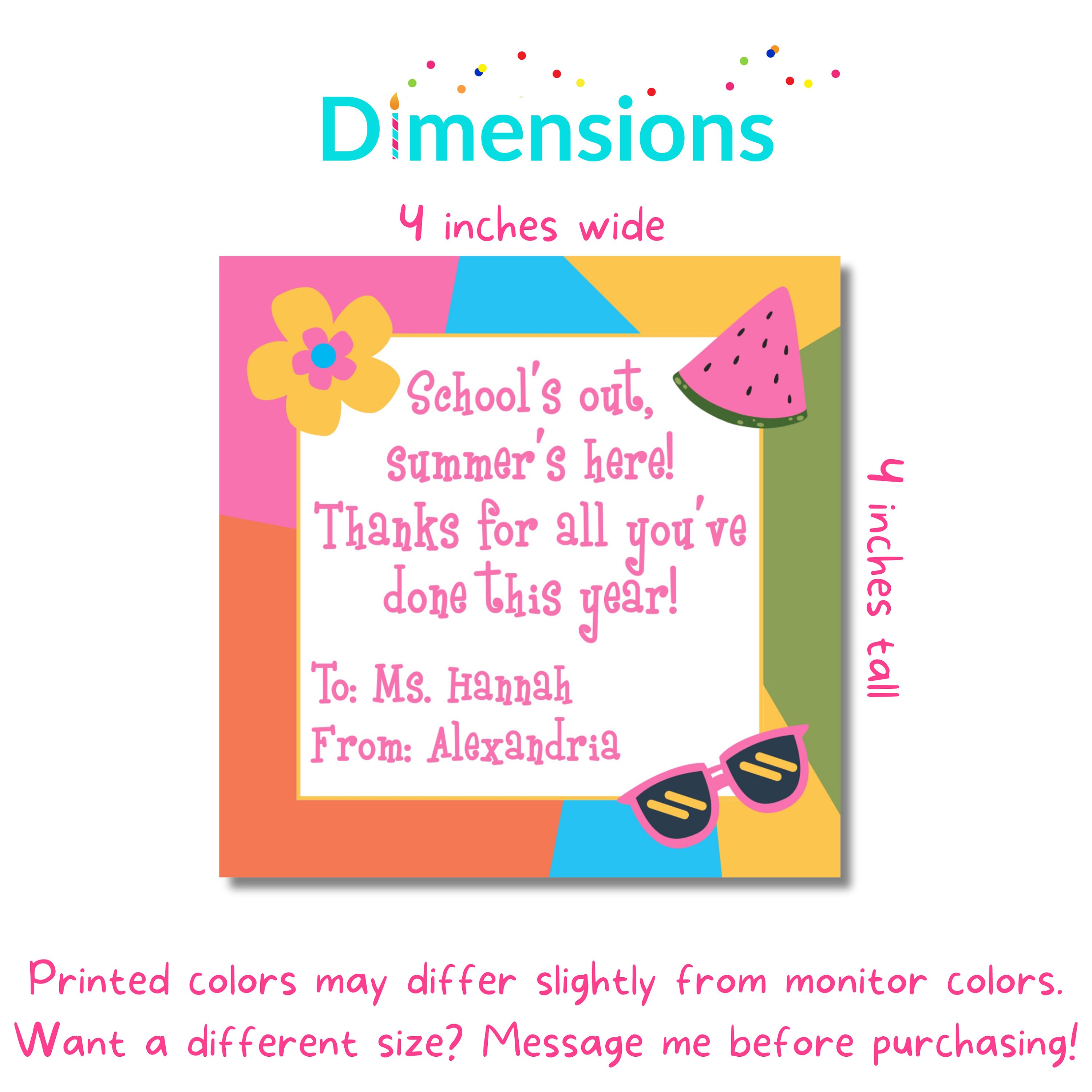 End of School Year Gift Tag for Teacher - Printable Parent Volunteer ...