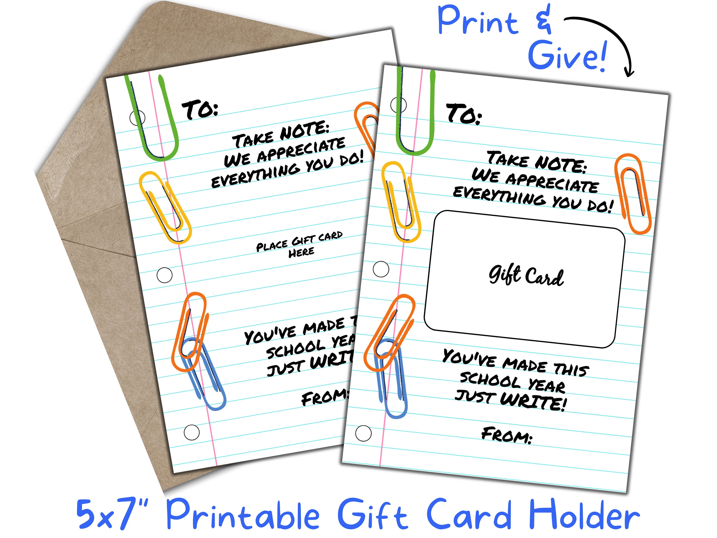 School Supplies Printable Gift Card Holder for Teacher - Etsy