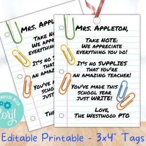 Editable Teacher Appreciation School Supplies Gift Tag - Etsy