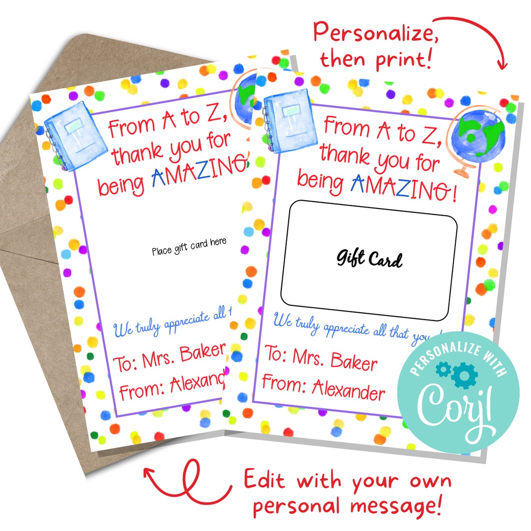 Teacher Appreciation Kindergarten Personalized Gift Card Holder - Staff ...