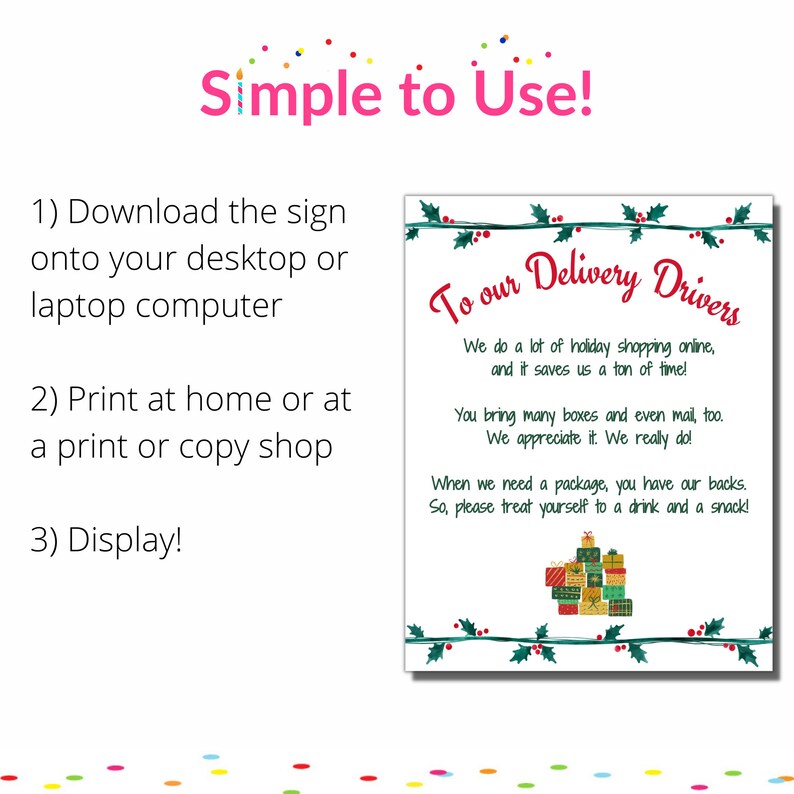 Delivery Driver Snack Sign Printable Mailman Christmas Treats Thank You ...
