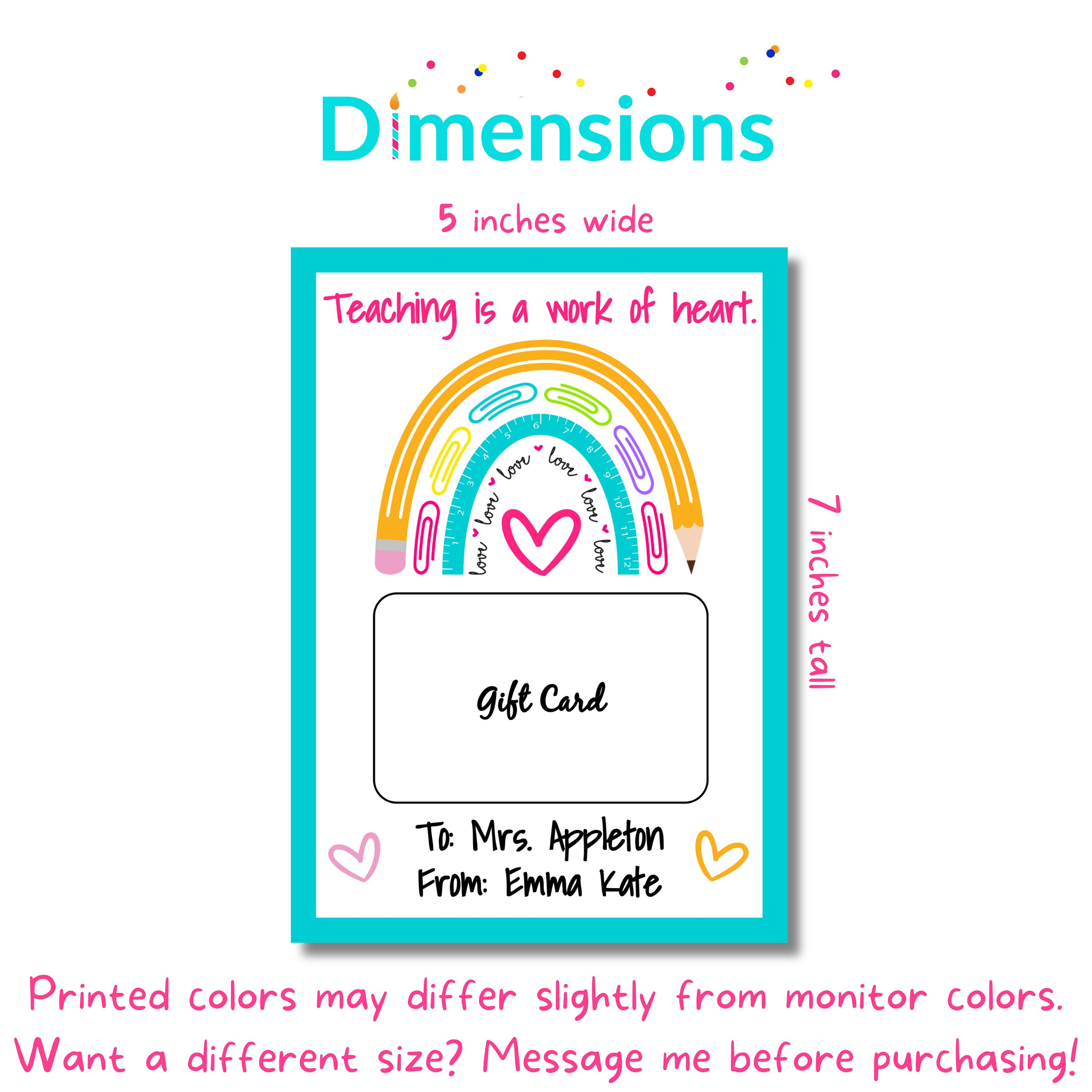Teacher Appreciation Rainbow Gift Card Holder - Printable School ...