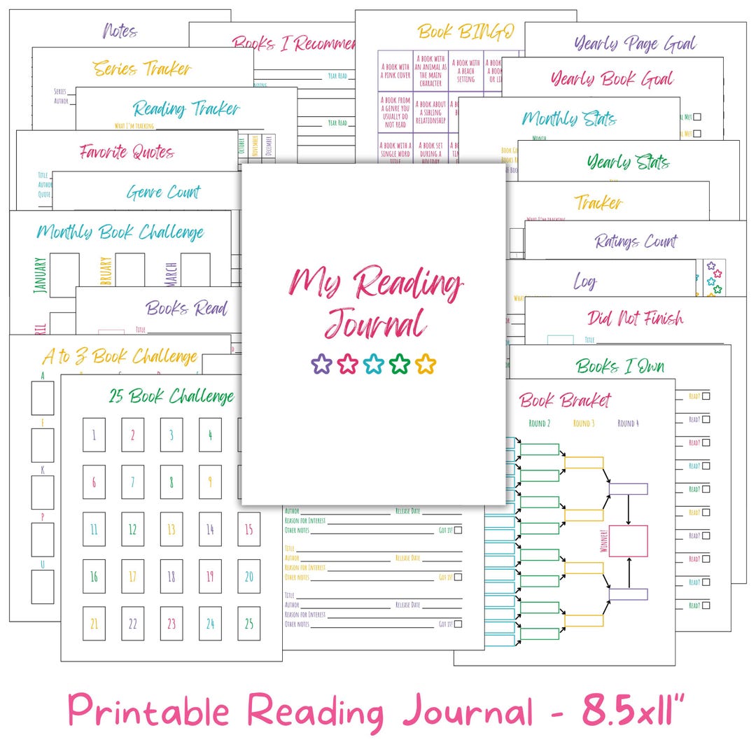 Printable Reading Tracker Journal - 43 Page Color Printable - 8.5 Inch ...
