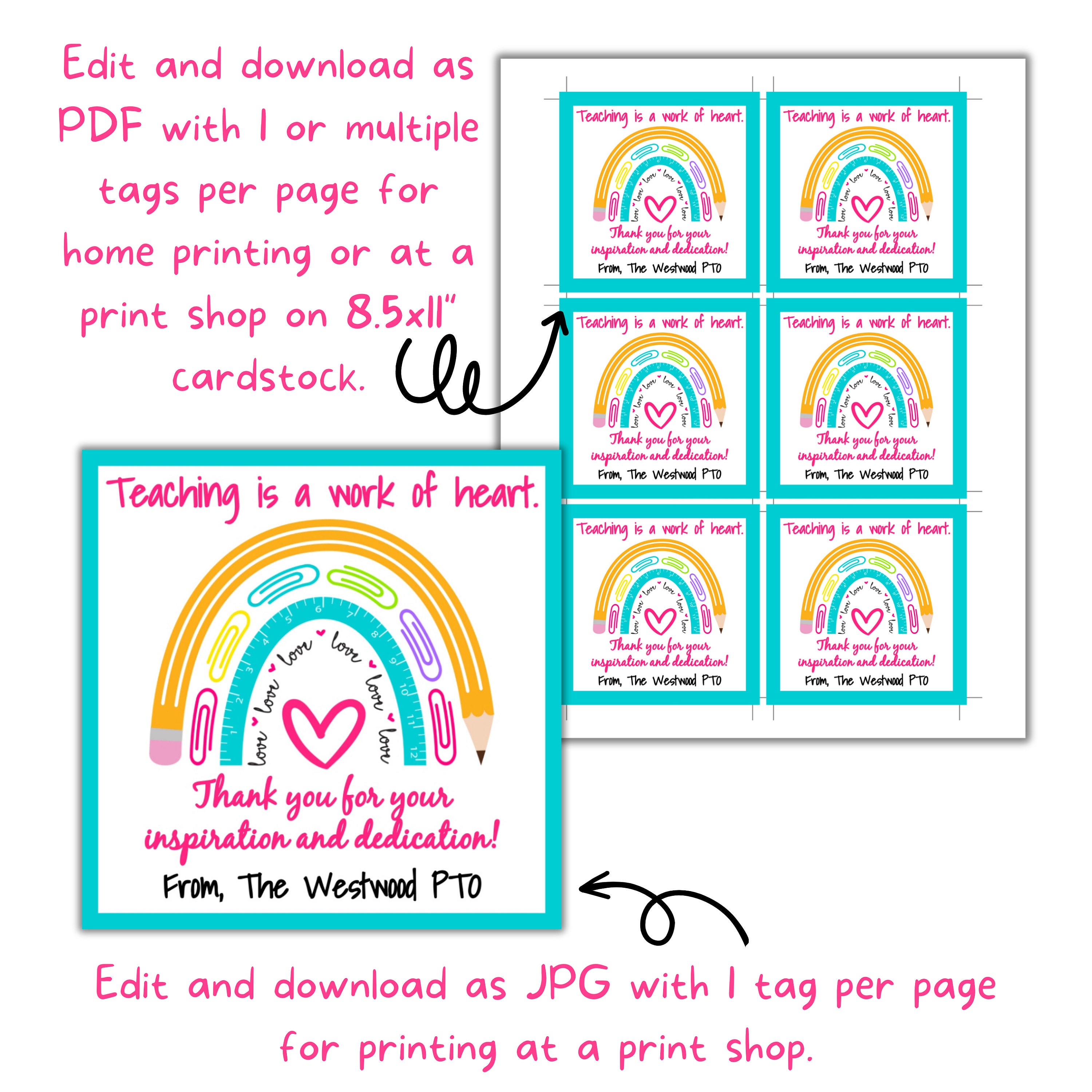 Teaching is a Work of Heart Printable Editable Rainbow - Etsy