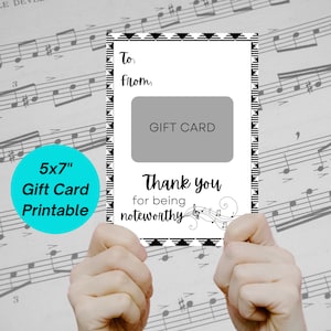 Music Teacher Appreciation - Gift Card Holder Printable 5x7" - Piano ...
