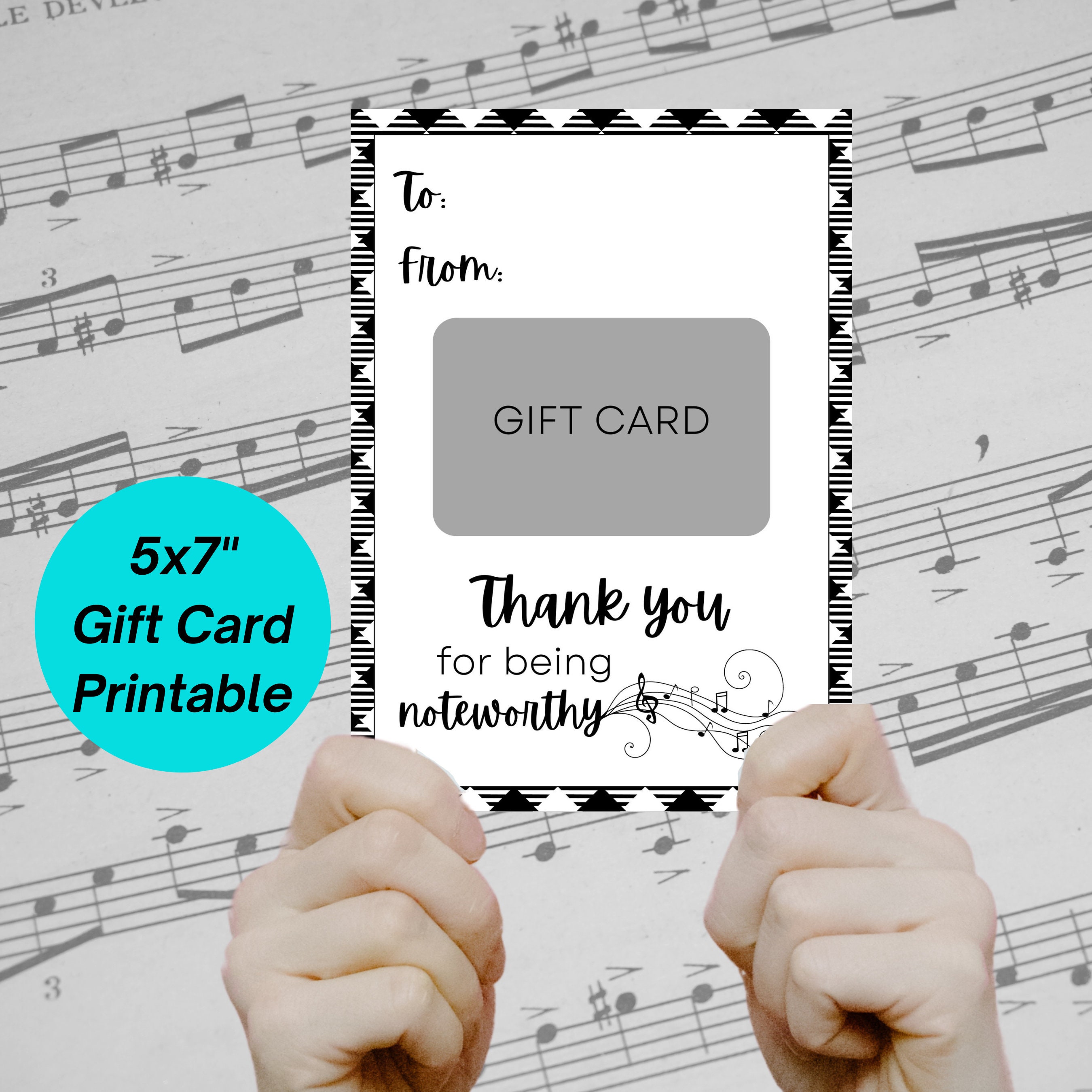 Music Teacher Appreciation - Gift Card Holder Printable 5x7" - Piano ...