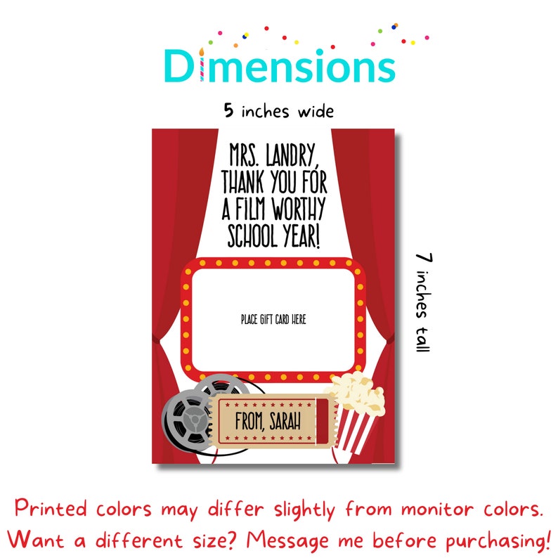 Teacher Appreciation Movie Theater Gift Card Holder - End of School ...