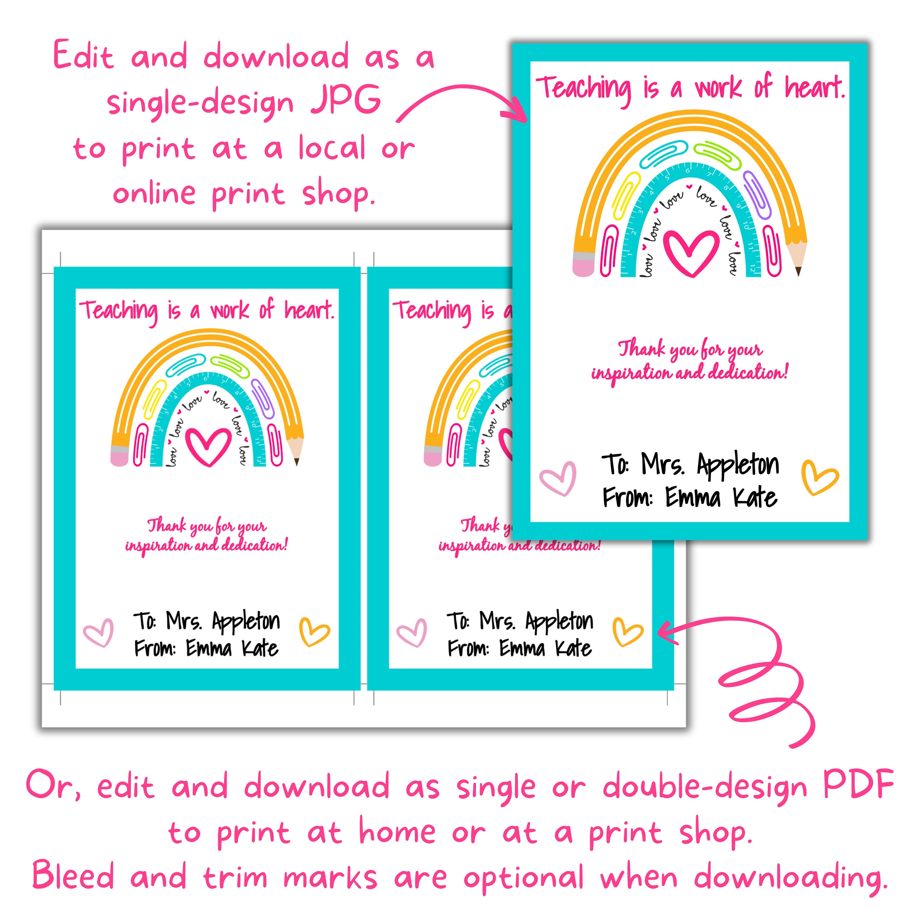 Teacher Appreciation Rainbow Gift Card Holder - Printable School ...