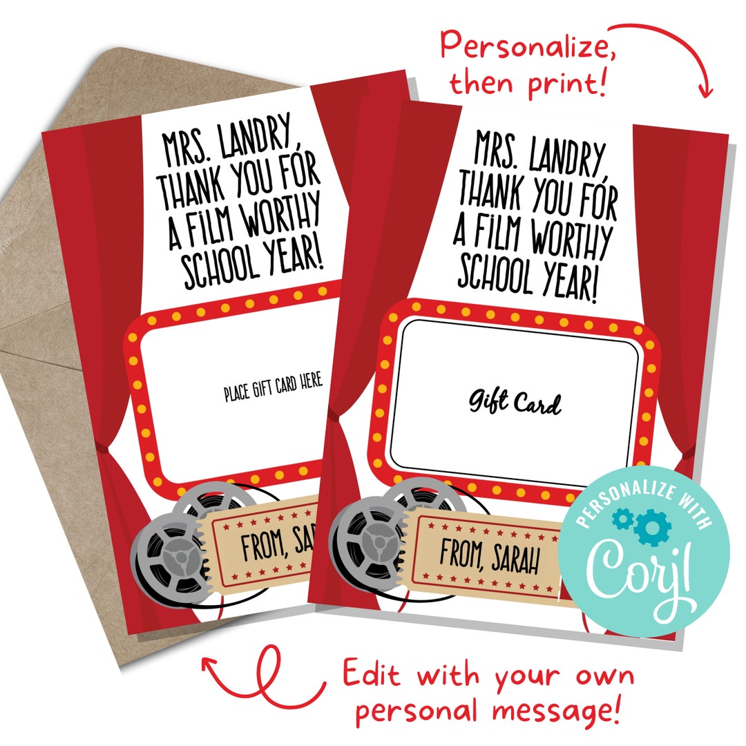 Teacher Appreciation Movie Theater Gift Card Holder - End of School ...