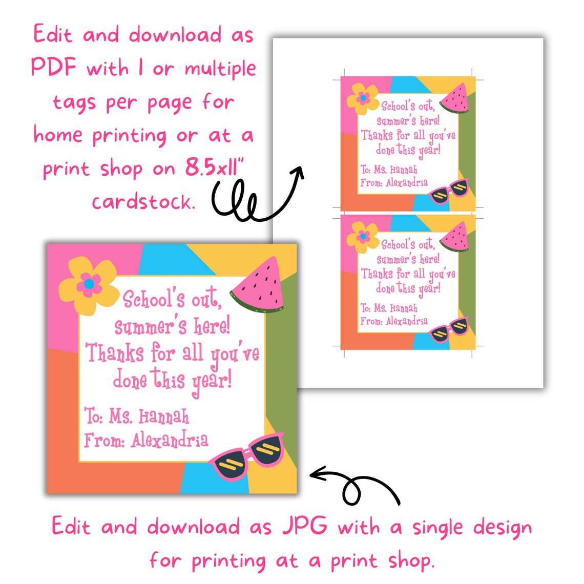End of School Year Gift Tag for Teacher - Printable Parent Volunteer ...
