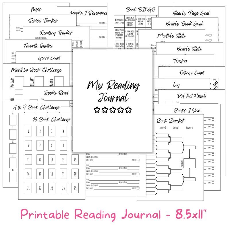 Printable Reading Tracker Journal - 43 Page Black and White Printable ...