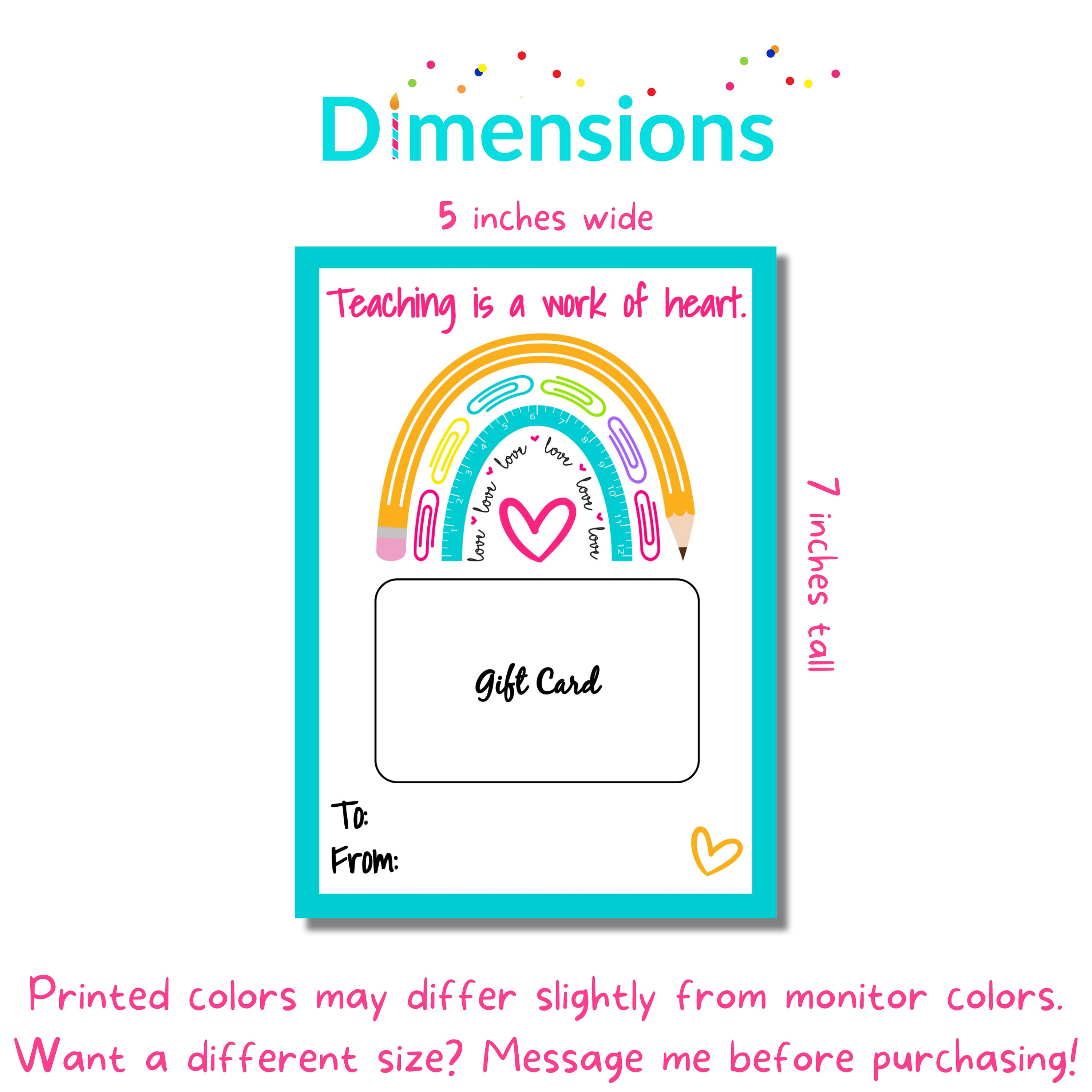 Printable Rainbow Teacher Gift Card Holder - End of School Gift - First ...