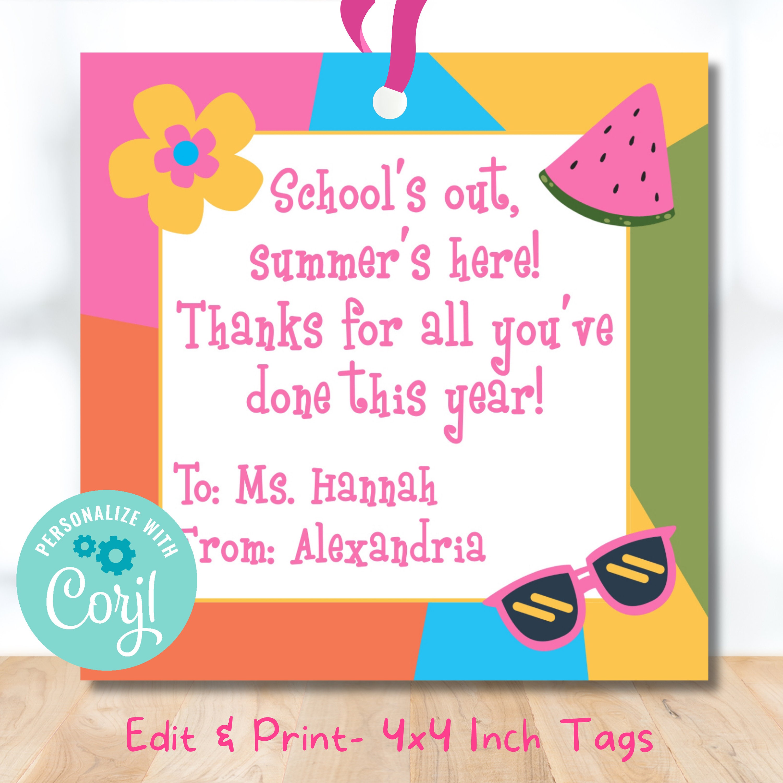 End of School Year Gift Tag for Teacher - Printable Parent Volunteer ...