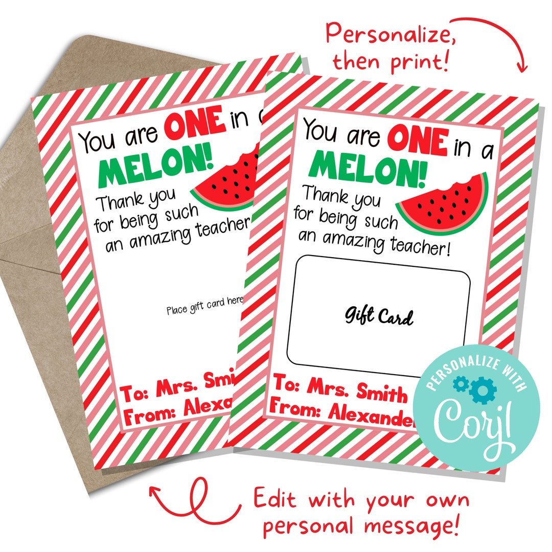 Personalized You Are One in a Melon Gift Card Holder for Teacher ...