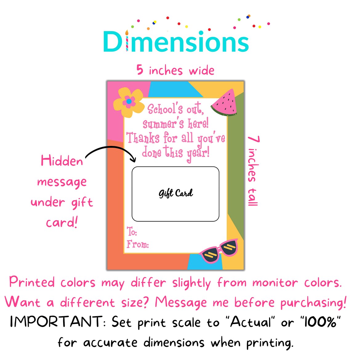 Summer Gift for Teacher Printable - Gift Card Holder End of School Year ...