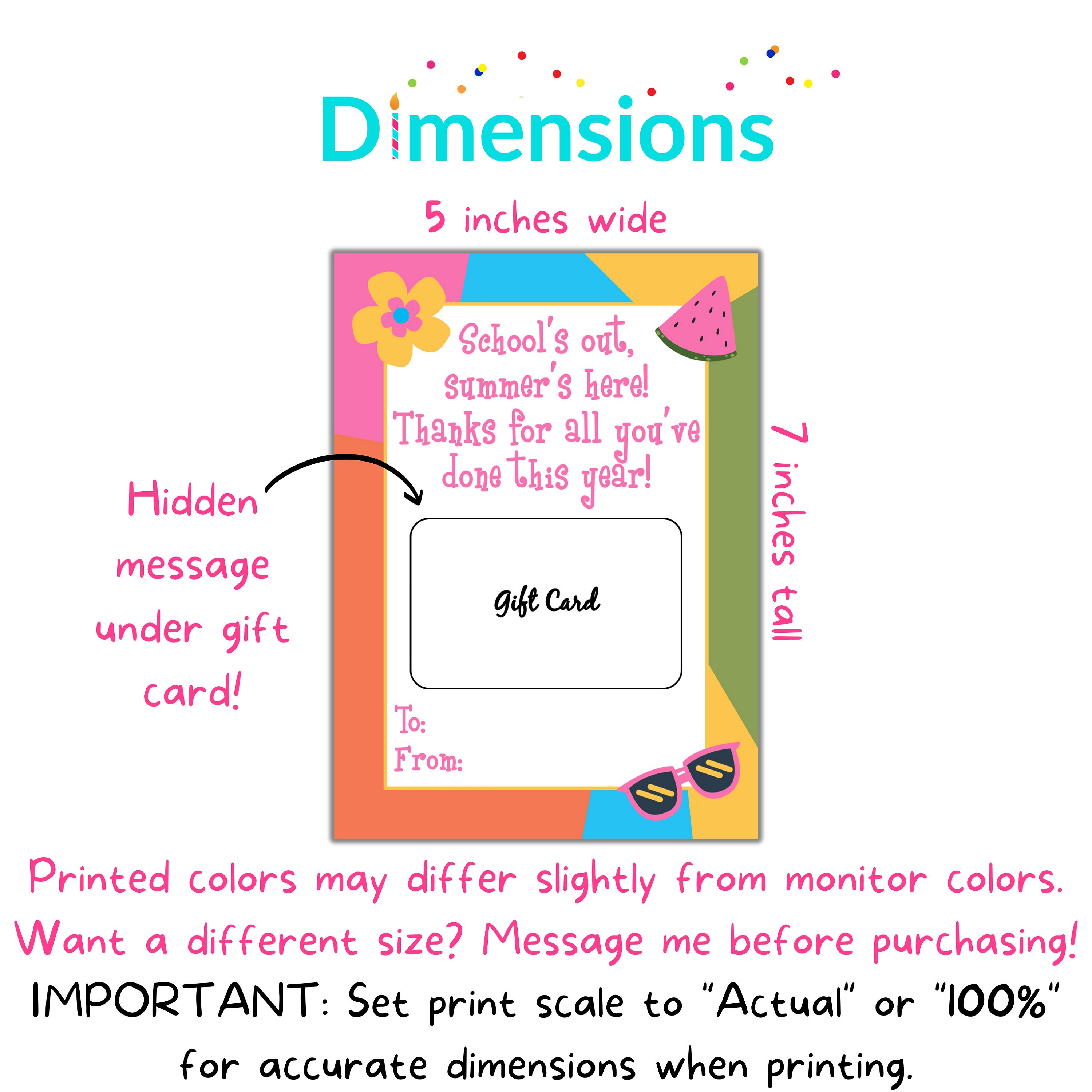 Summer Gift for Teacher Printable - Gift Card Holder End of School Year ...