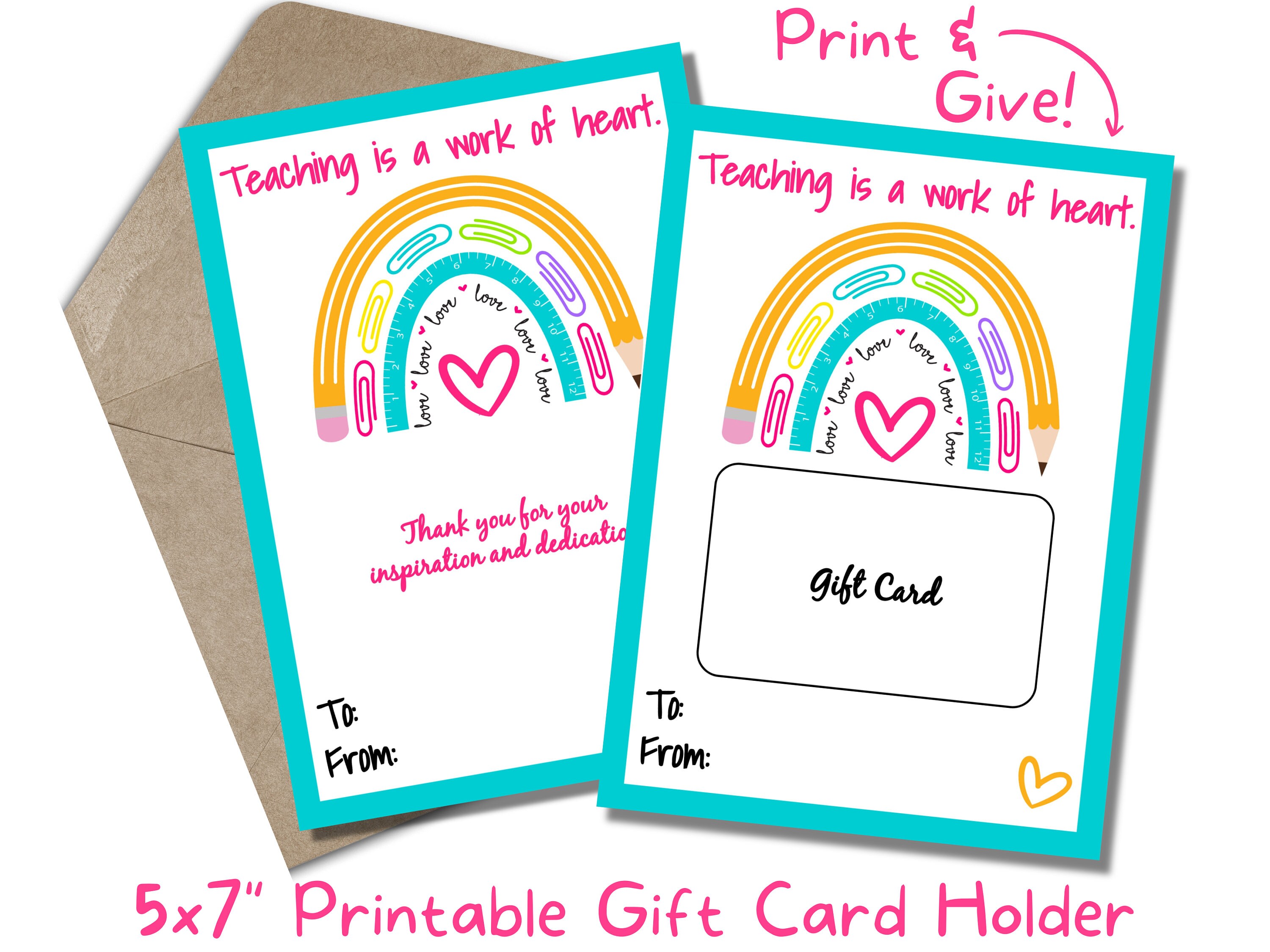 Printable Rainbow Teacher Gift Card Holder End of School - Etsy