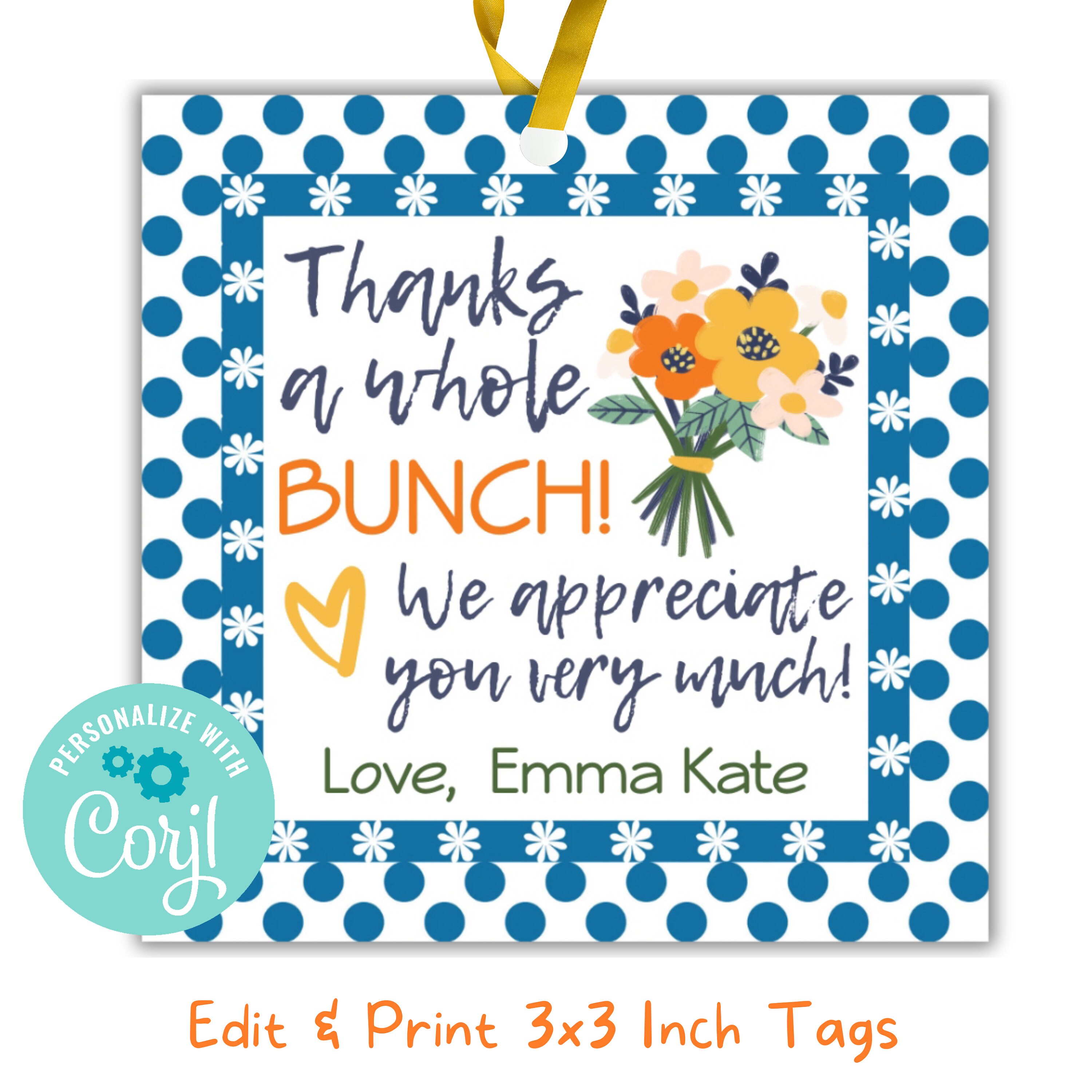 Printable Blue Floral Thank You Tags - Thanks a Bunch Gift Tag for ...