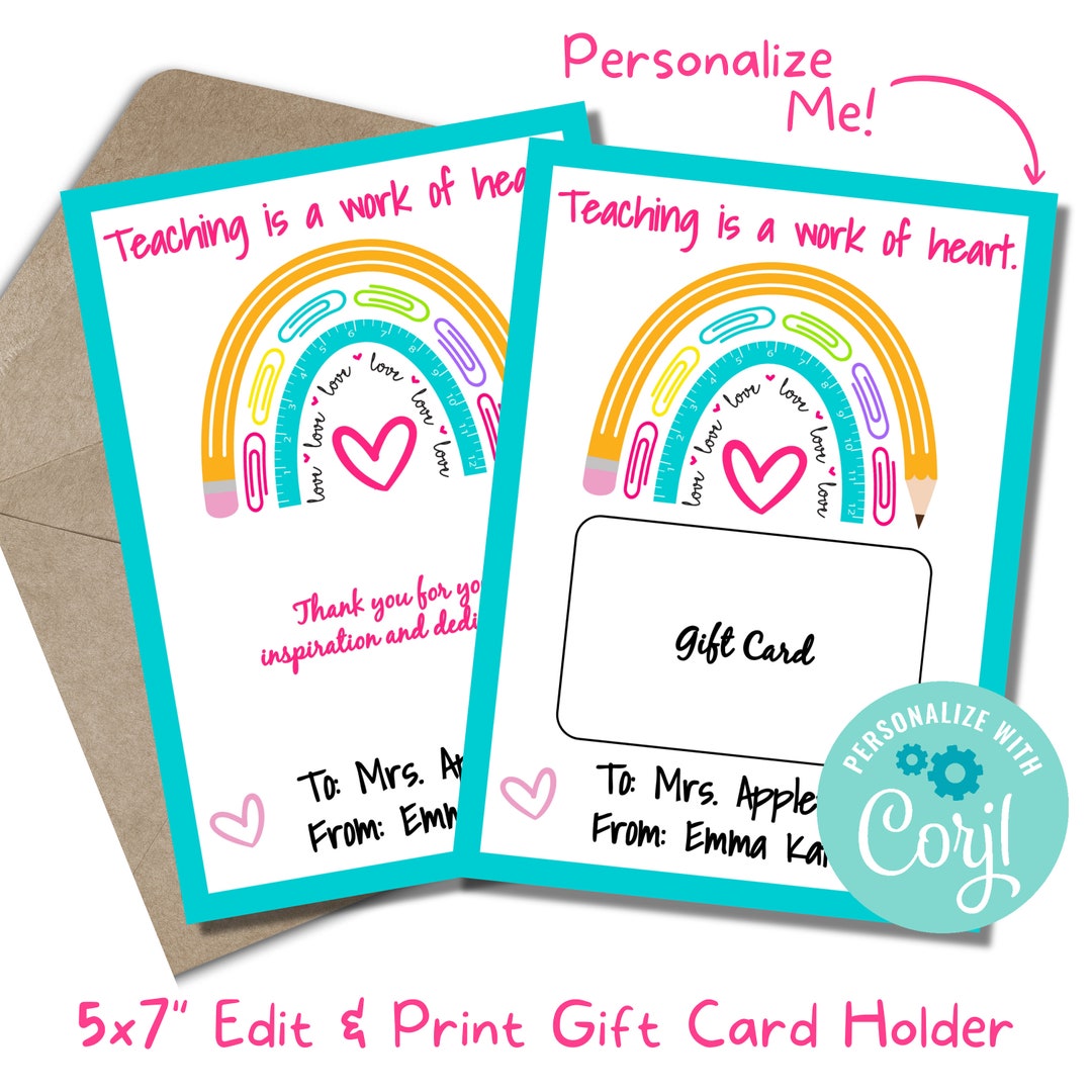 Teacher Appreciation Rainbow Gift Card Holder - Printable School ...