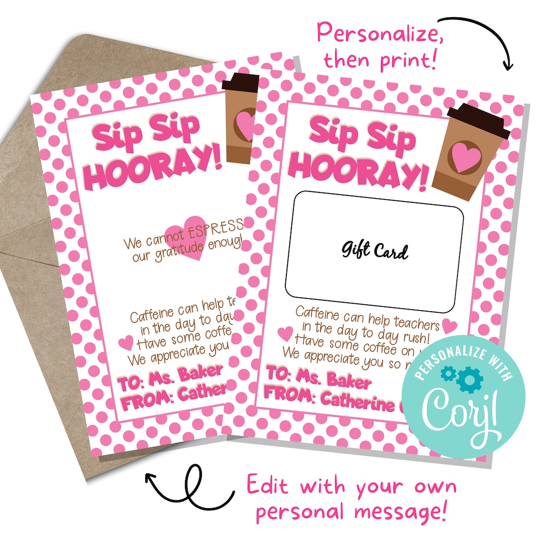 Coffee Gift Card Holder for Teacher Appreciation Week - Personalized ...