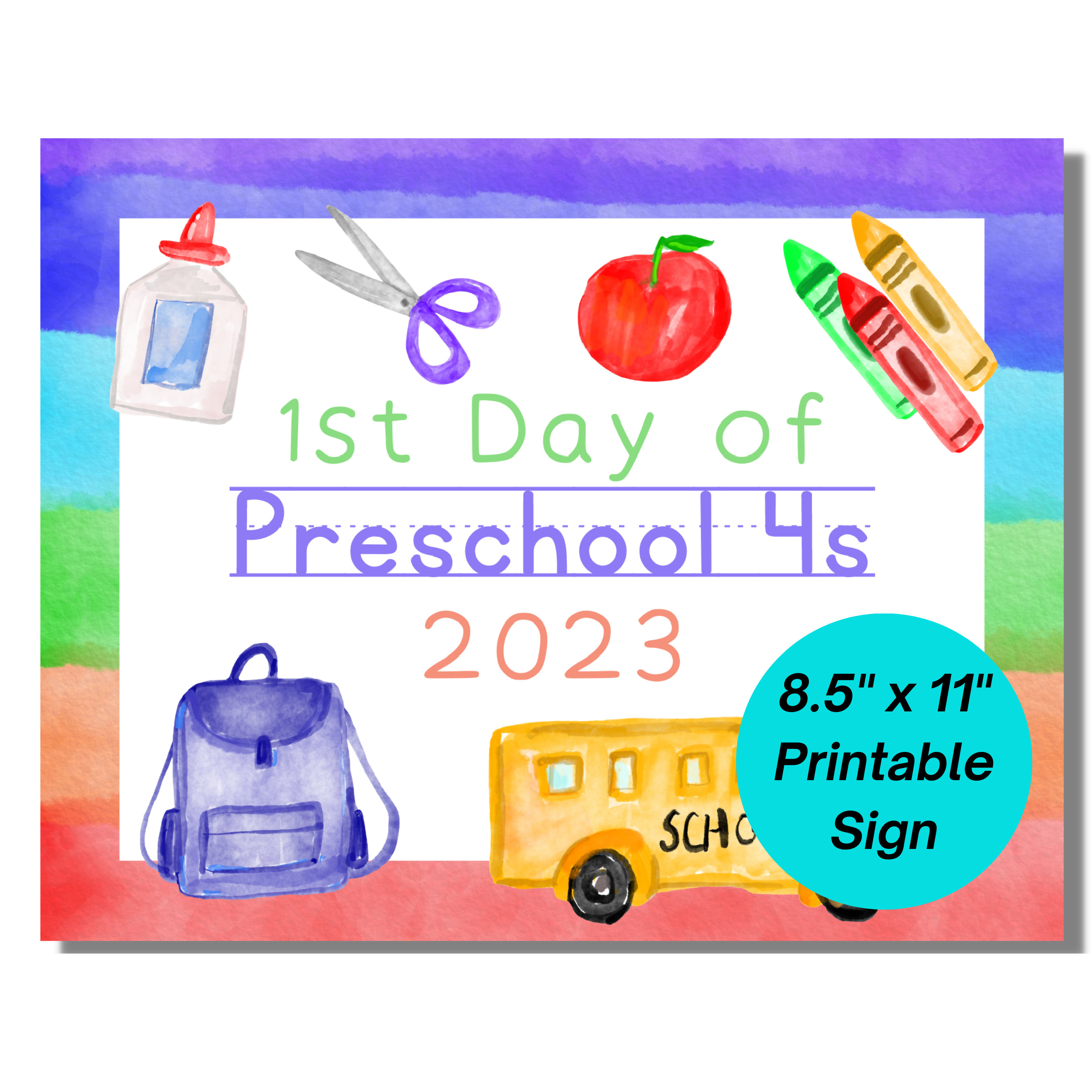 First Day of Preschool 4s Printable Sign 1st Day of Four - Etsy