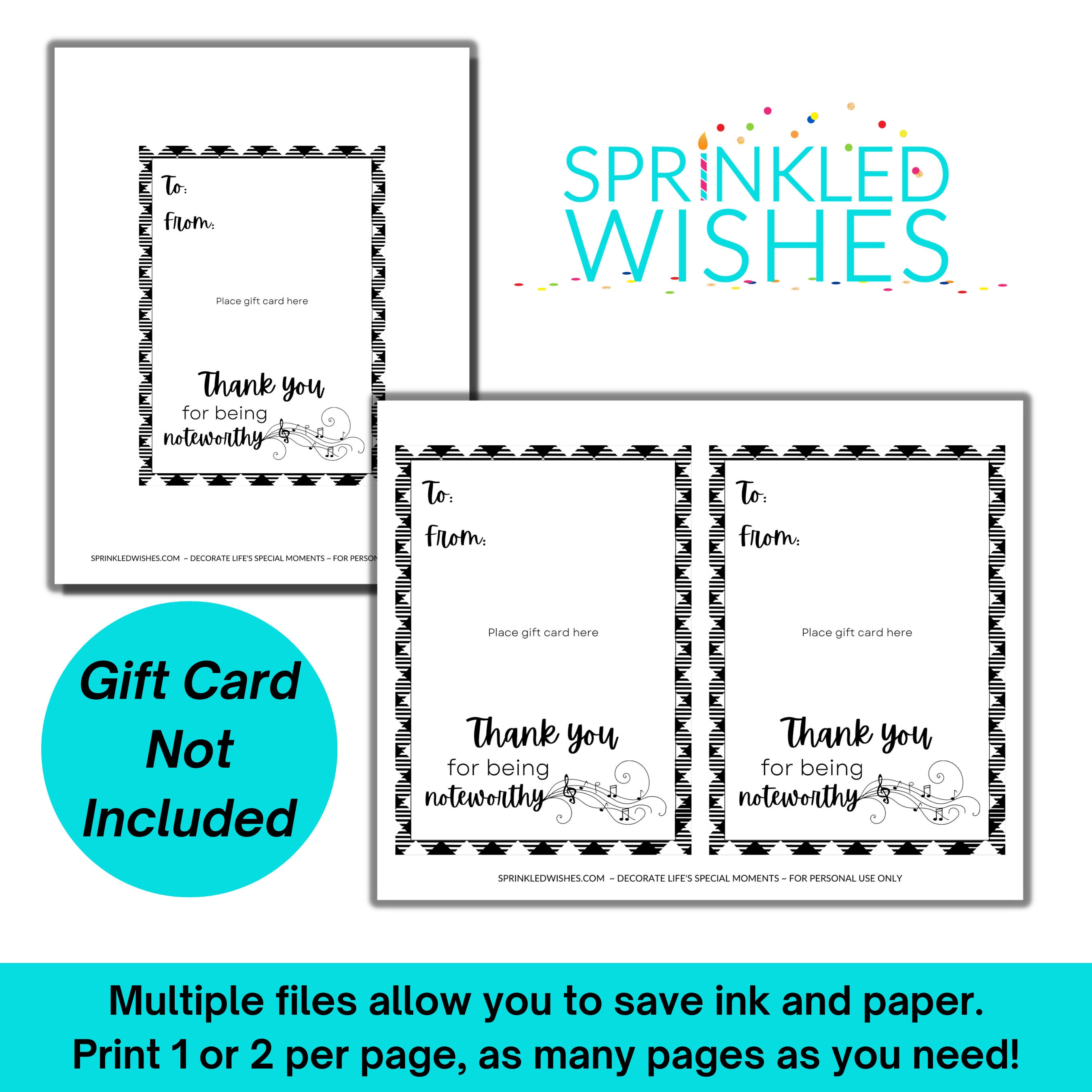 Music Teacher Appreciation - Gift Card Holder Printable 5x7" - Piano ...