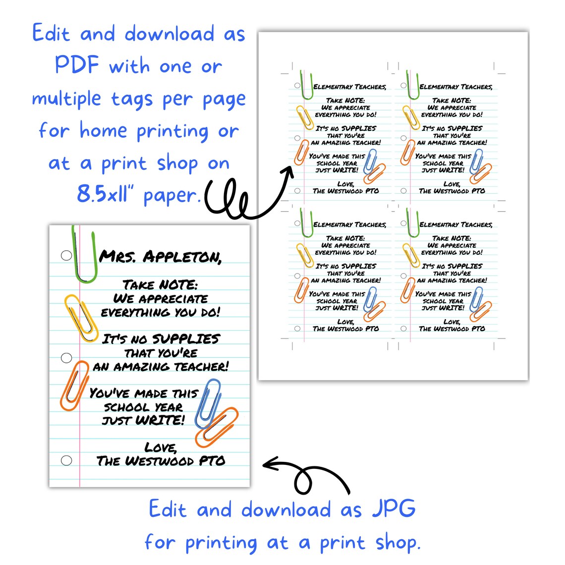 Editable Teacher Appreciation School Supplies Gift Tag 3x4" - Back to ...