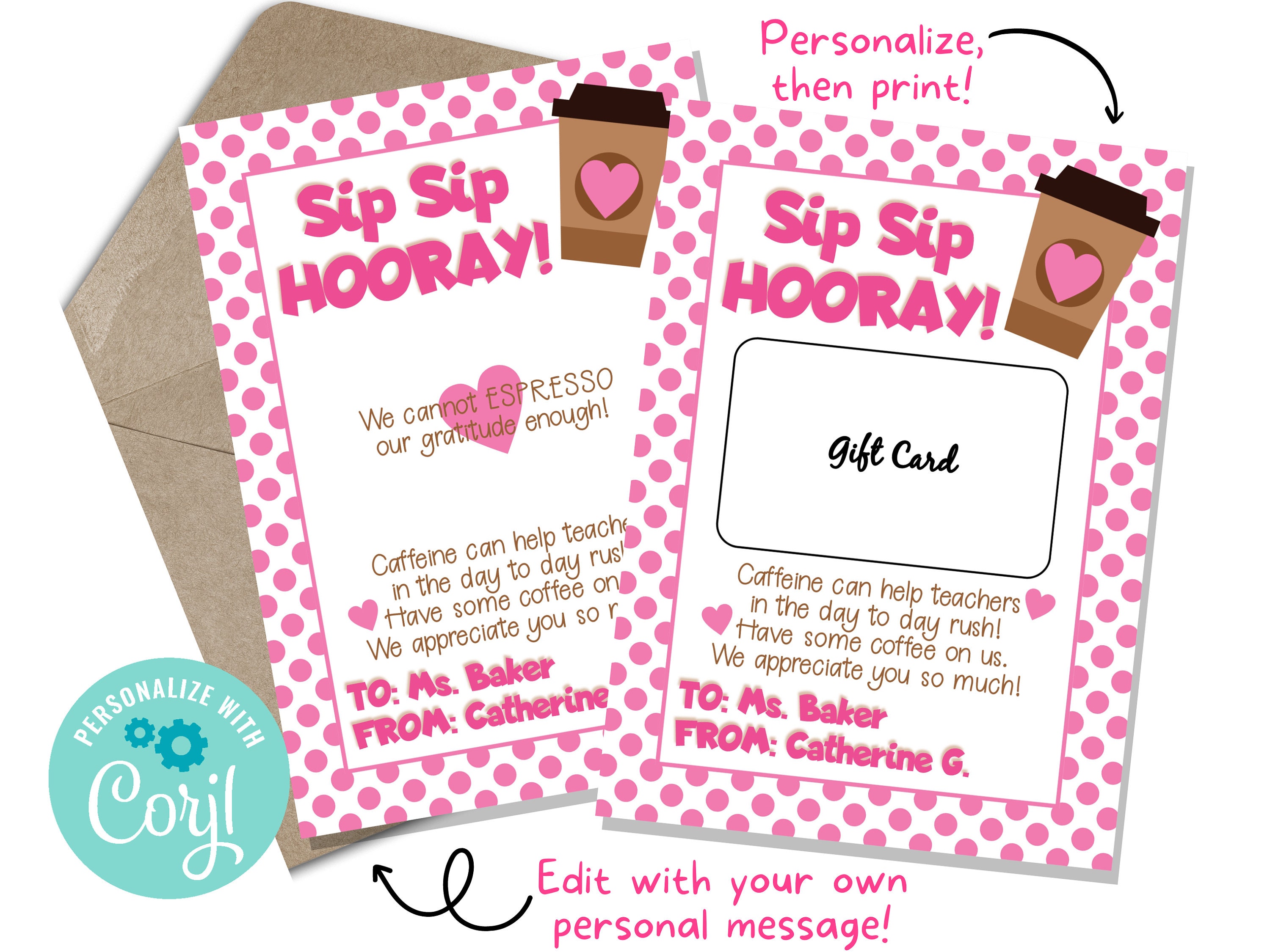 Coffee Gift Card Holder for Teacher Appreciation Week - Personalized ...