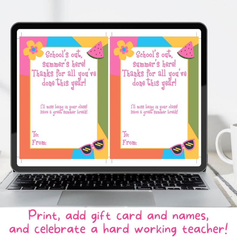 Summer Gift for Teacher Printable - Gift Card Holder End of School Year ...