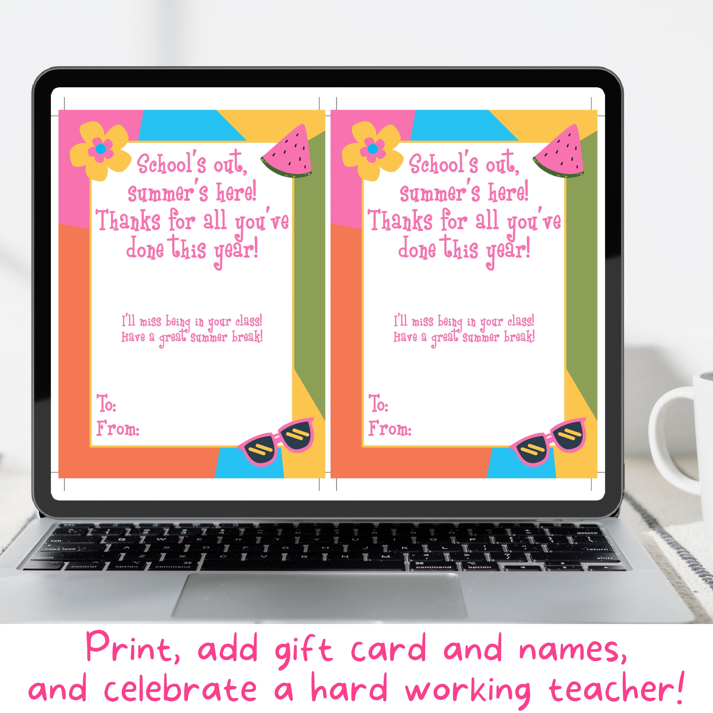 Summer Gift for Teacher Printable - Gift Card Holder End of School Year ...