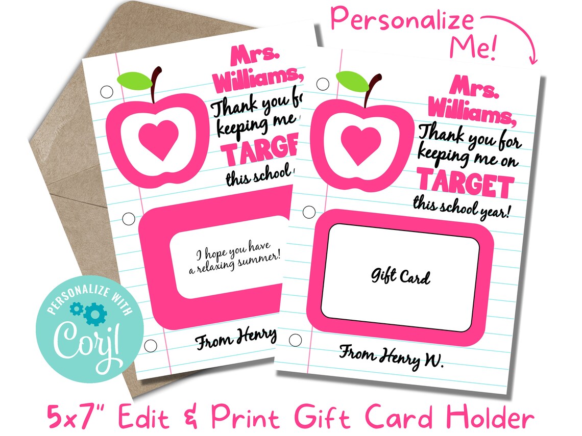 Teacher End of School Year Gift Card Holder Printable on - Etsy