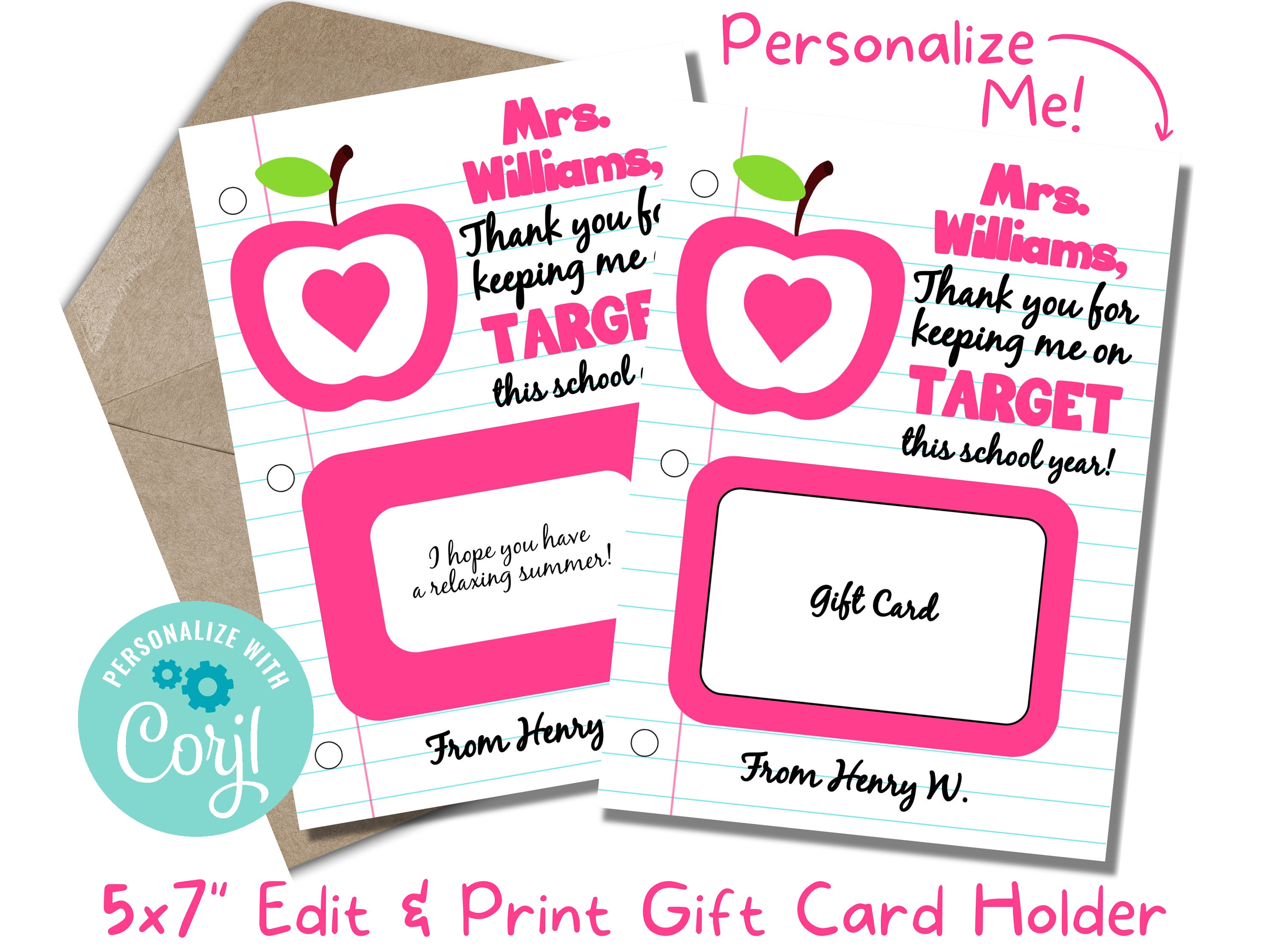 Teacher End of School Year Gift Card Holder Printable on - Etsy