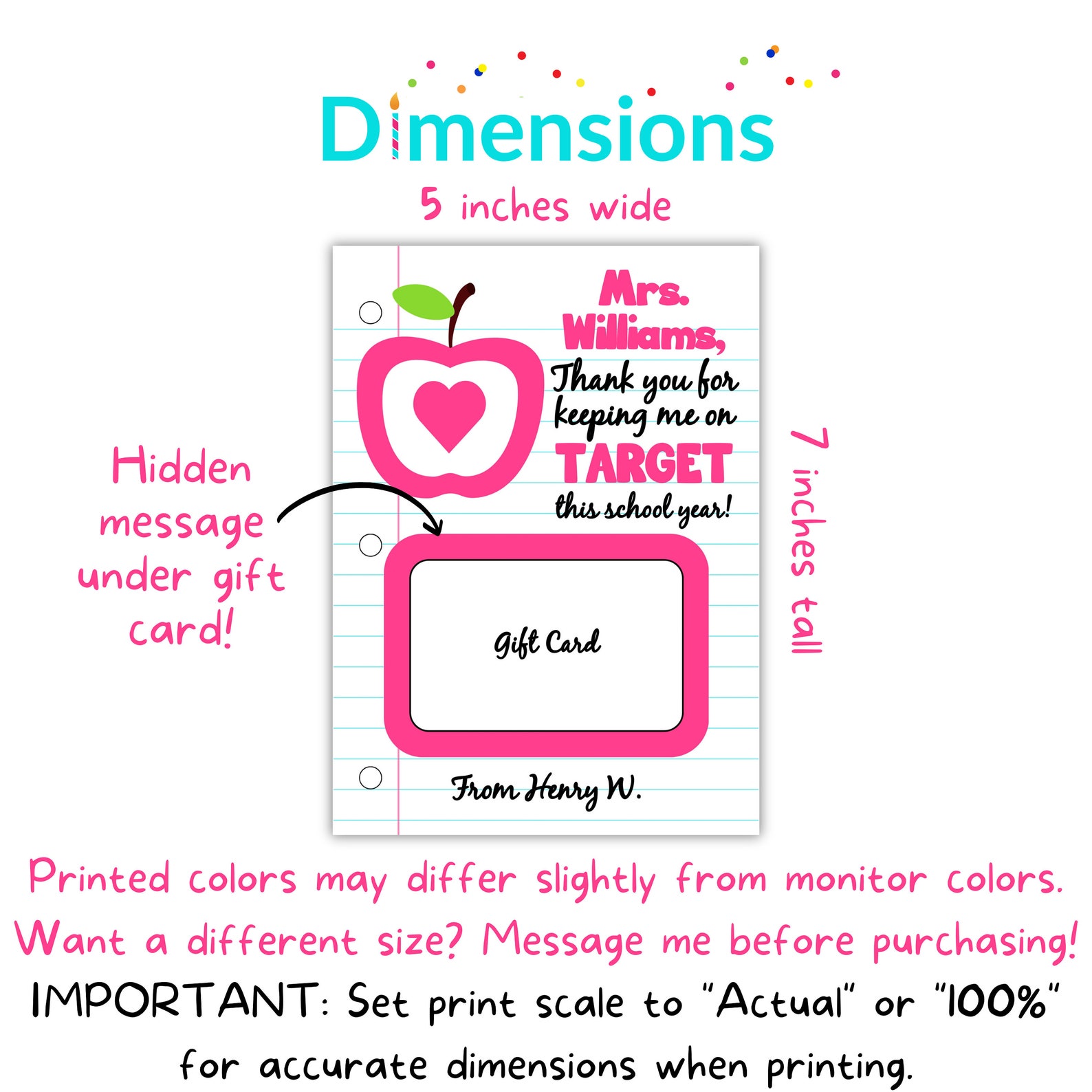 Teacher End of School Year Gift Card Holder Printable on Target Card ...