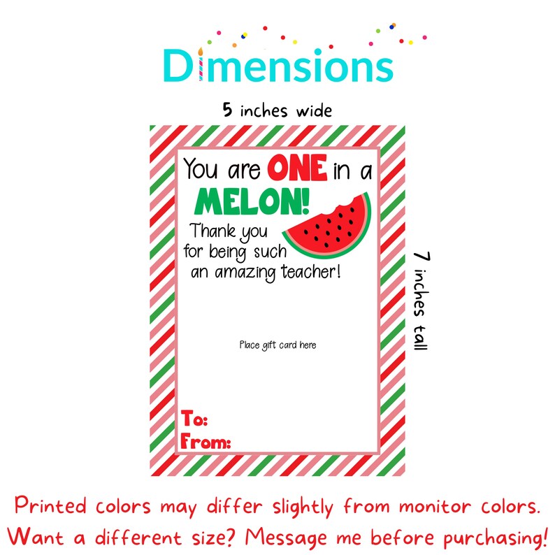One in a Melon Gift Card Holder for Teacher Printable - Watermelon ...