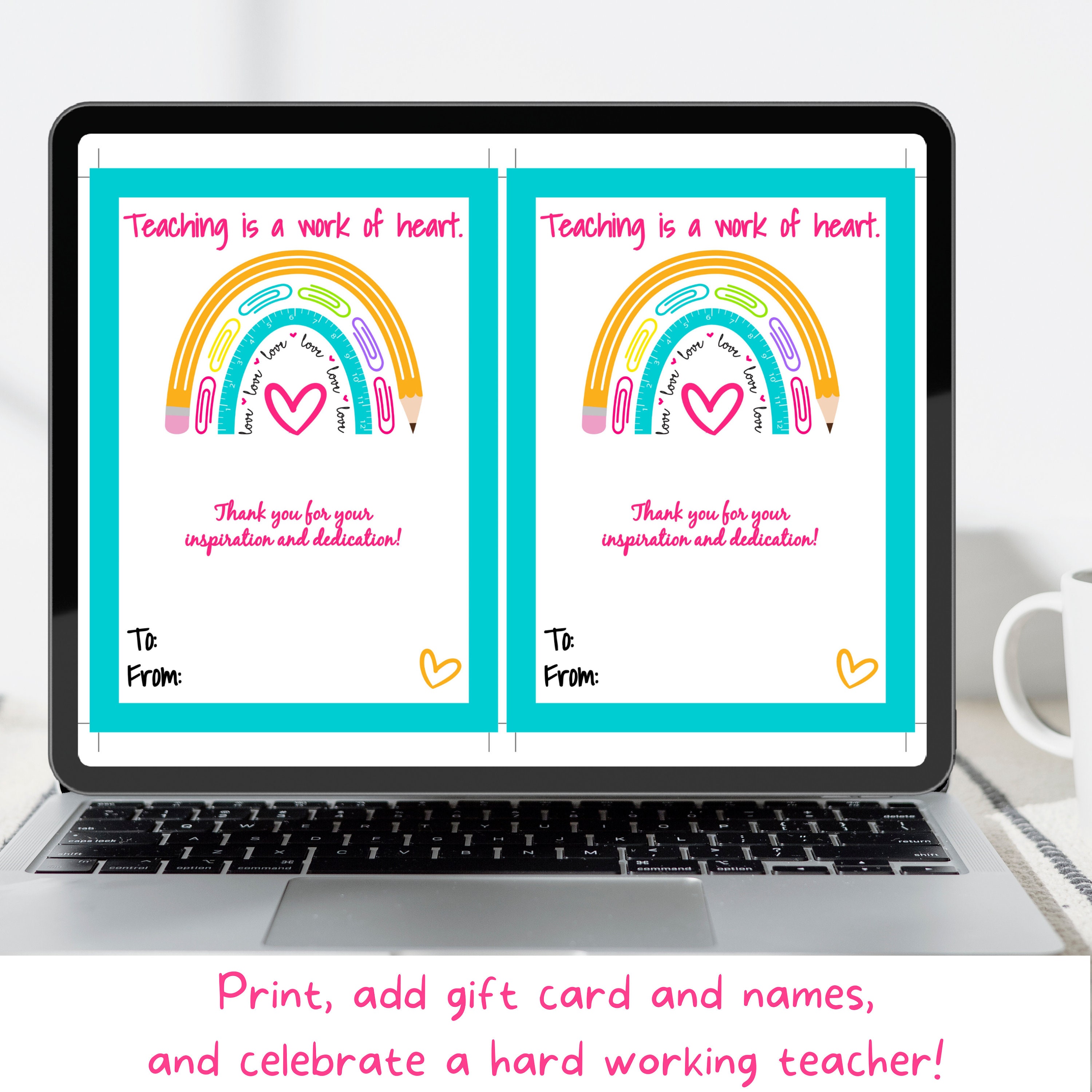 Printable Rainbow Teacher Gift Card Holder - End of School Gift - First ...