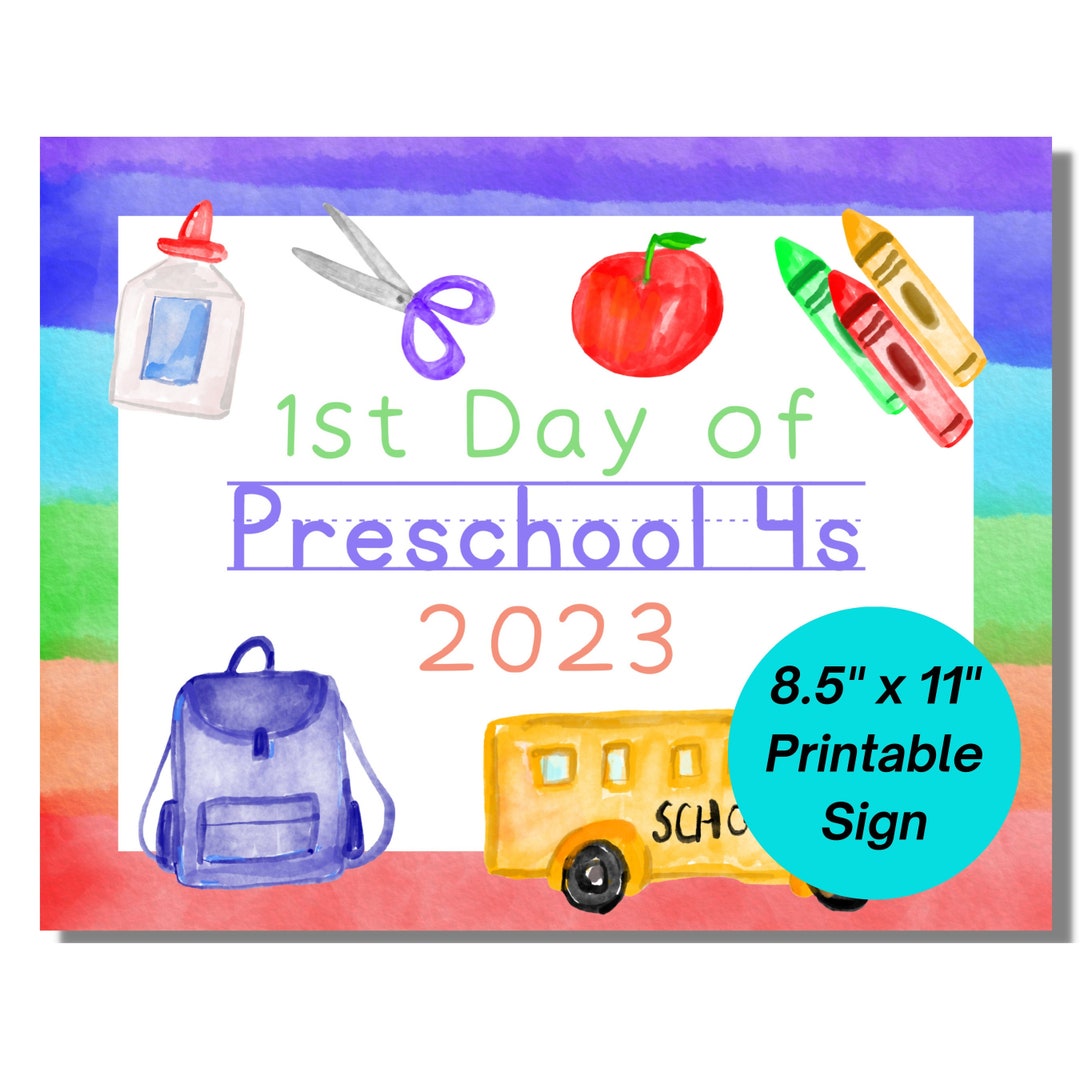 First Day of Preschool 4s Printable Sign 1st Day of Four - Etsy