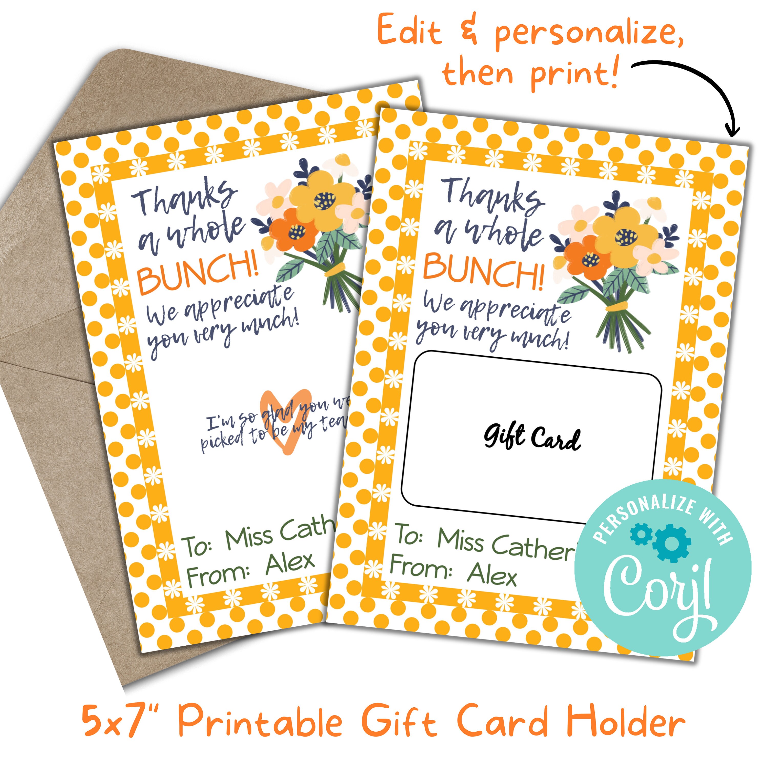 Printable Floral Teacher Gift Card Holder - Thanks a Bunch Flower ...