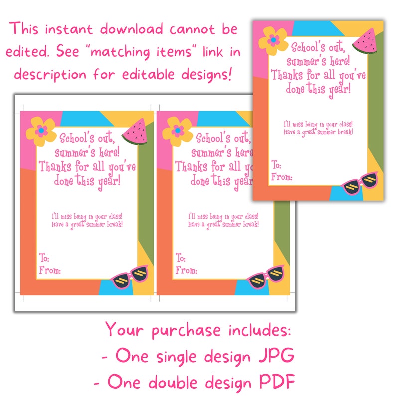 Summer Gift for Teacher Printable - Gift Card Holder End of School Year ...