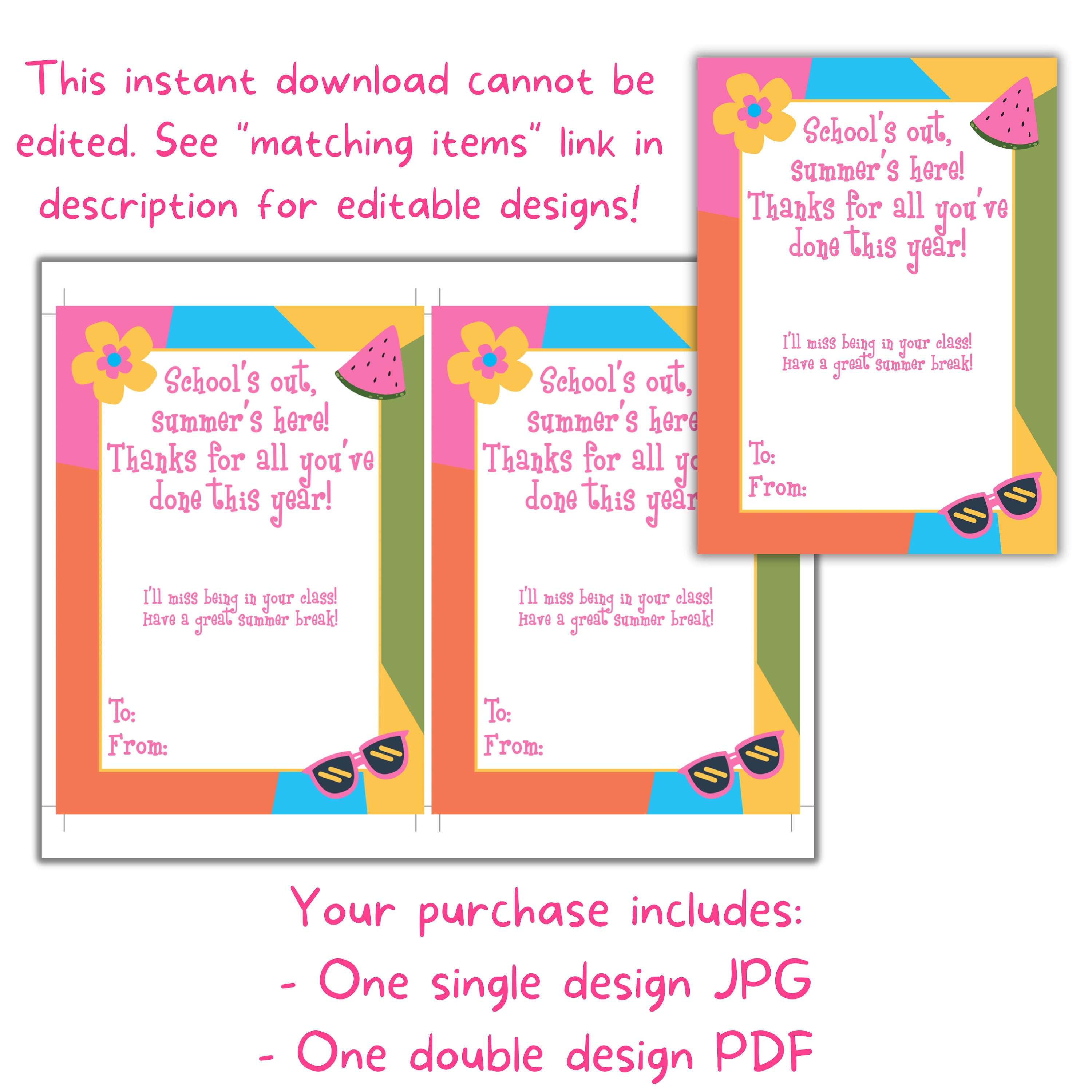 Summer Gift for Teacher Printable - Gift Card Holder End of School Year ...