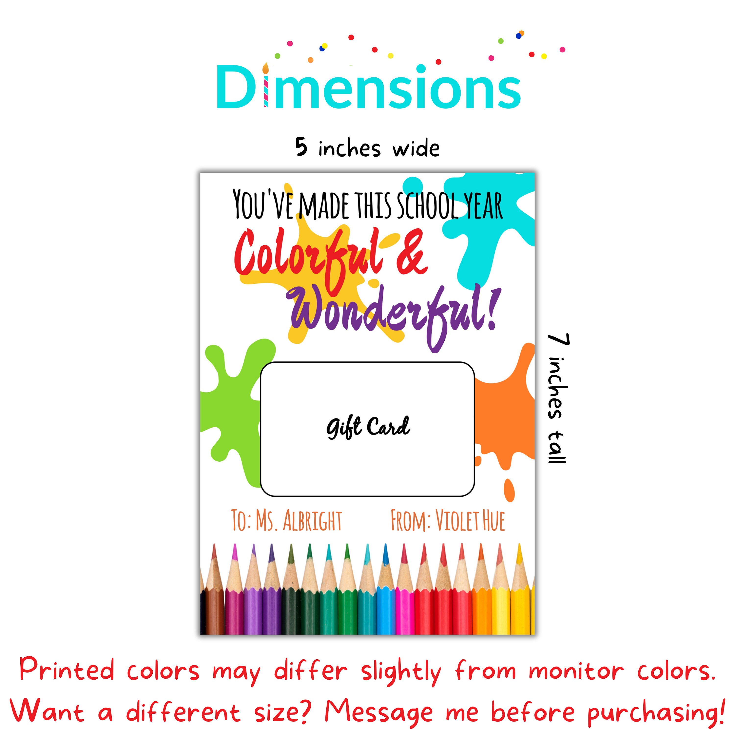 Printable Art Teacher Gift Card Holder - School Supply Teacher ...