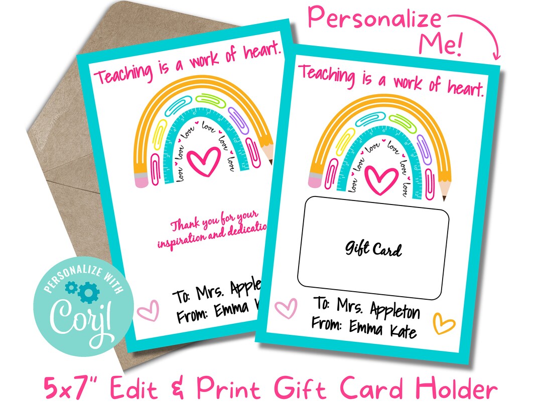 Teacher Appreciation Rainbow Gift Card Holder Printable - Etsy