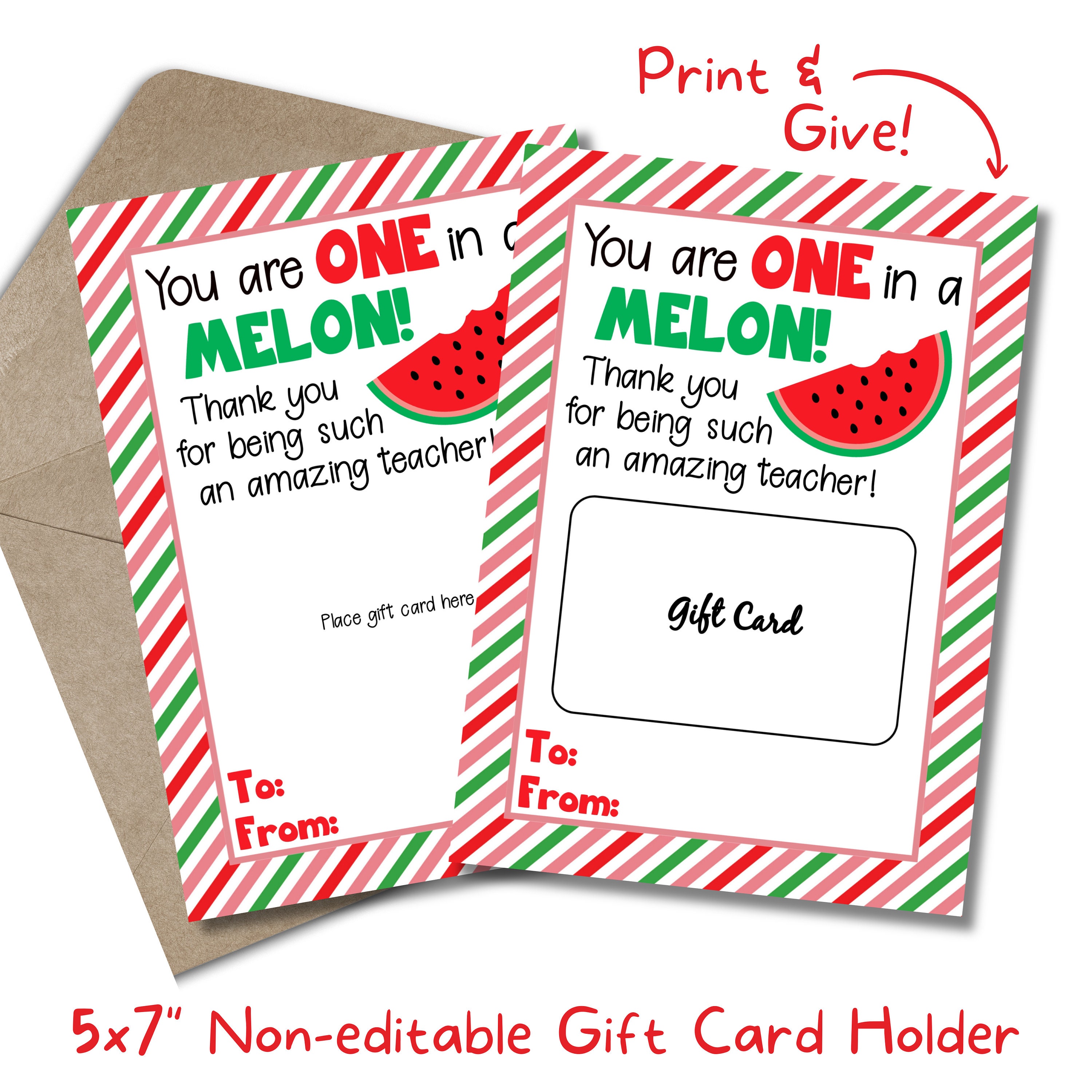 One in a Melon Gift Card Holder for Teacher Printable - Watermelon ...