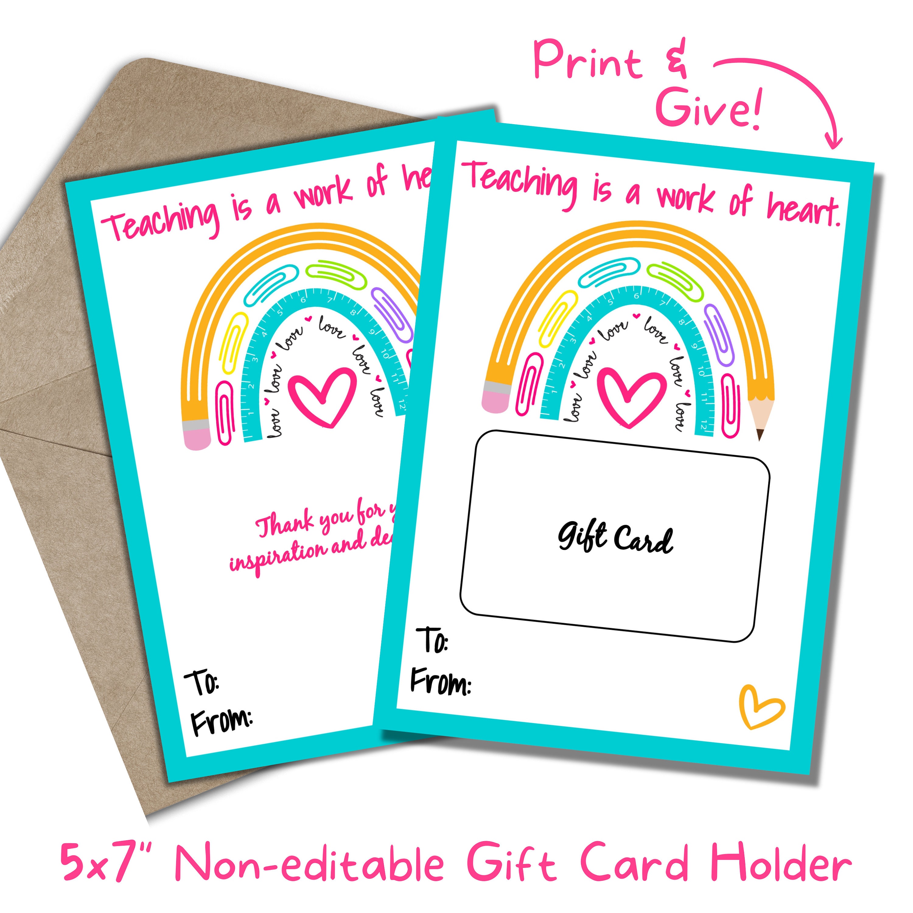 Printable Rainbow Teacher Gift Card Holder - End of School Gift - First ...